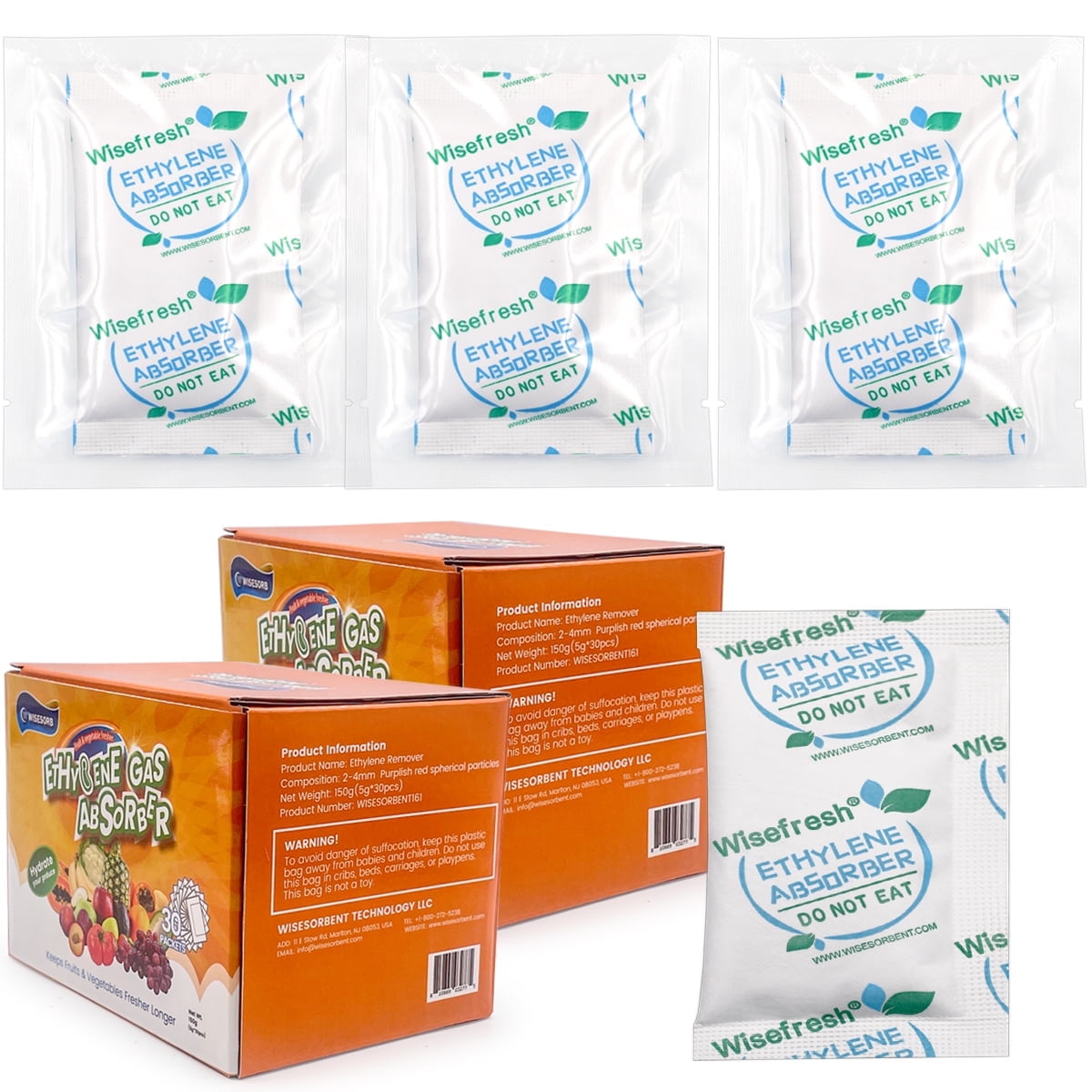 WiseFresh 60 Packs 5 Gram Ethylene Gas Absorber Packet, Vegetable ...