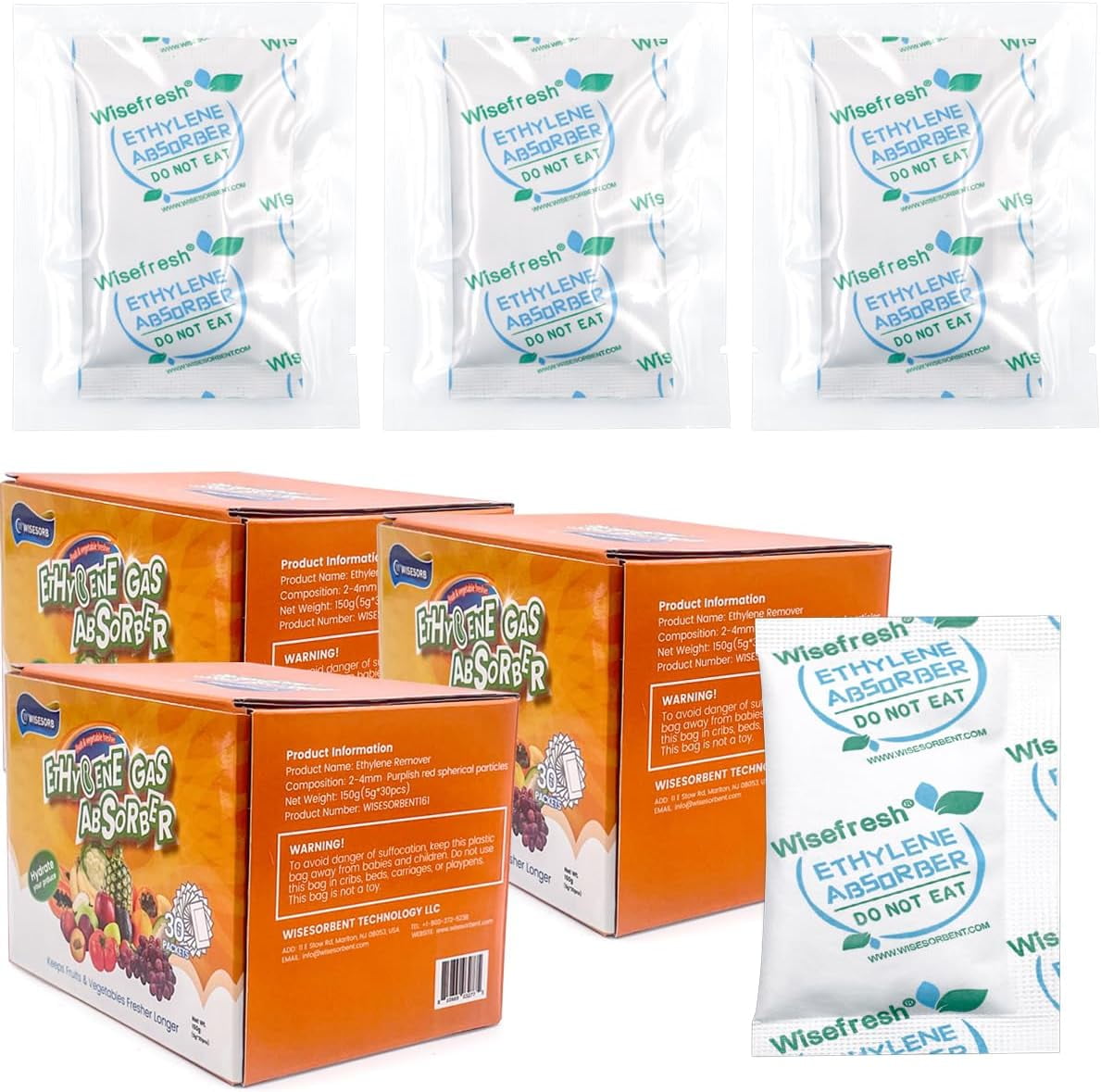WiseFresh 90 Packs 5 Gram Ethylene Gas Absorber Packet, Vegetable ...
