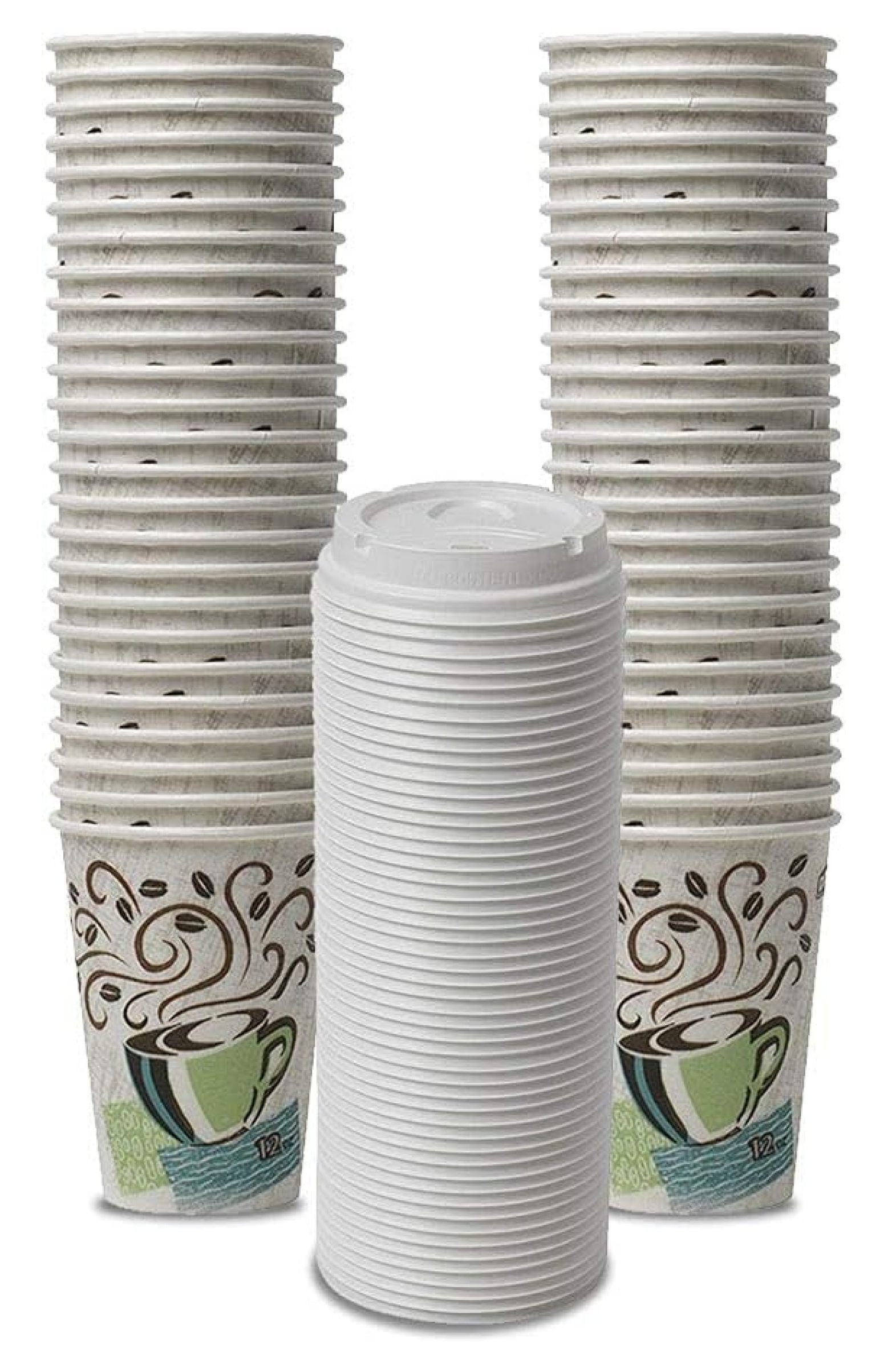 WiseSize Coffee Design Insulated Paper Cup, 12oz Cups and Lids Bundle ...