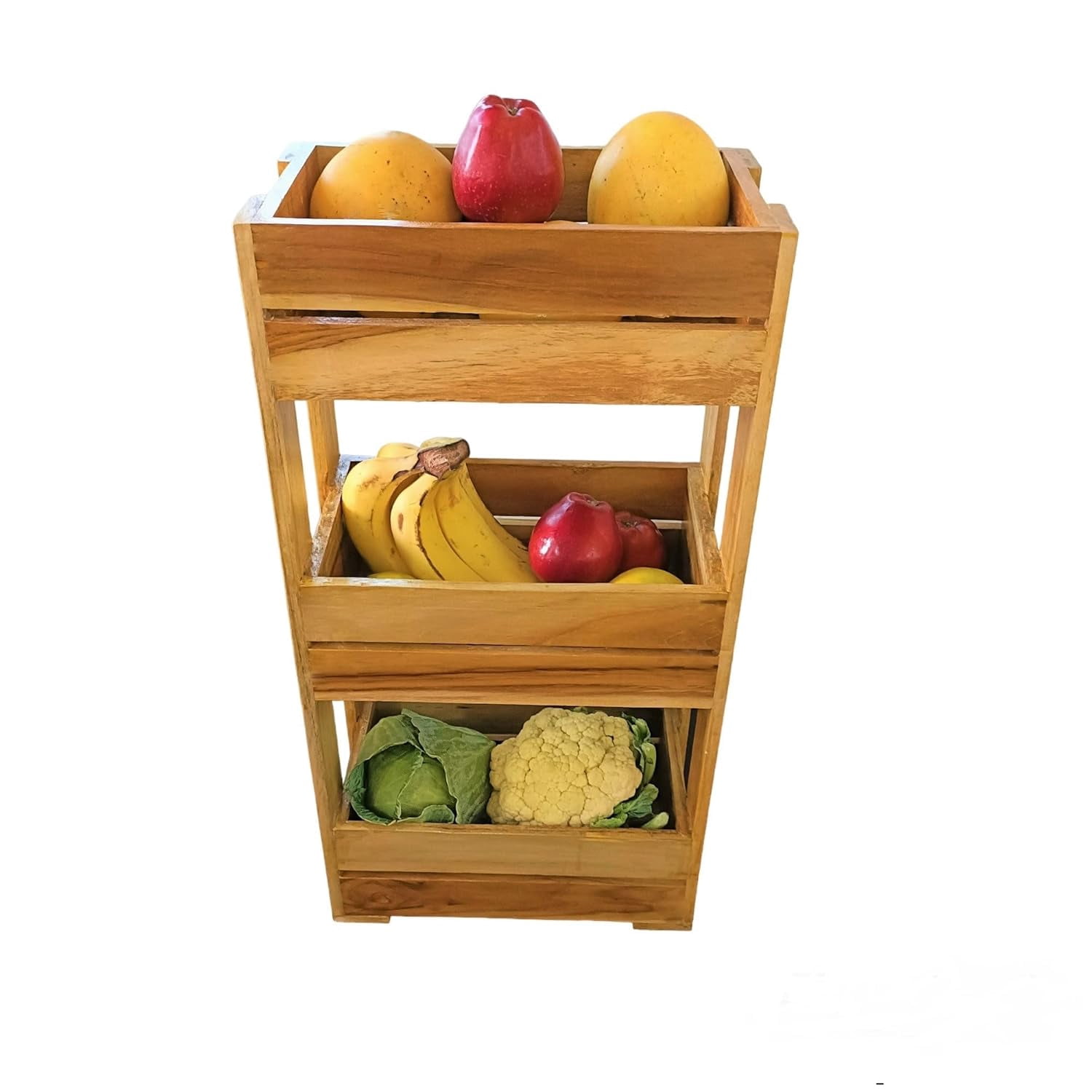 Wisekrafter Handcrafted 3 Tierd Multipurpose Teakwood FruitsOnionPotato ...