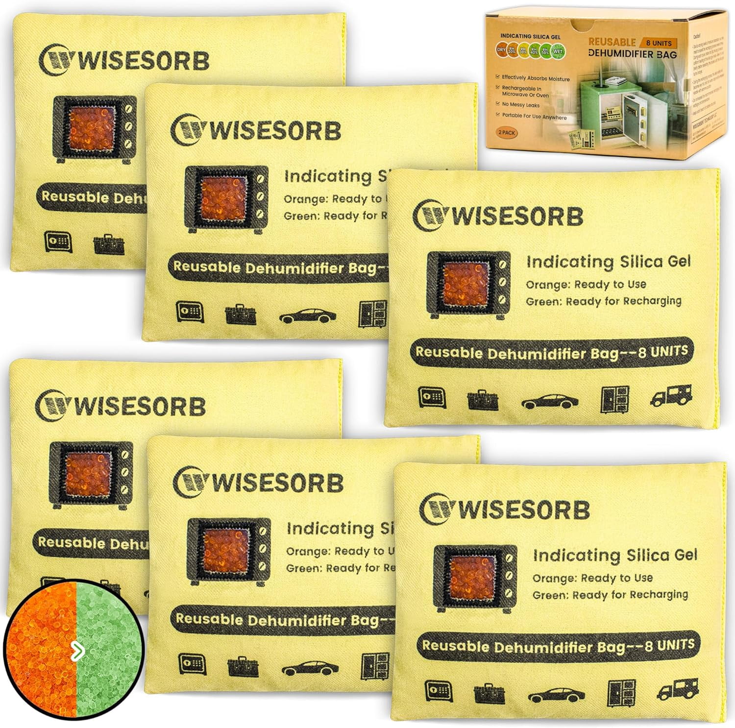 Wisesoeb 240gx6pcs Rechargeable Gun Safe Dehumidifier, Color Indicating ...