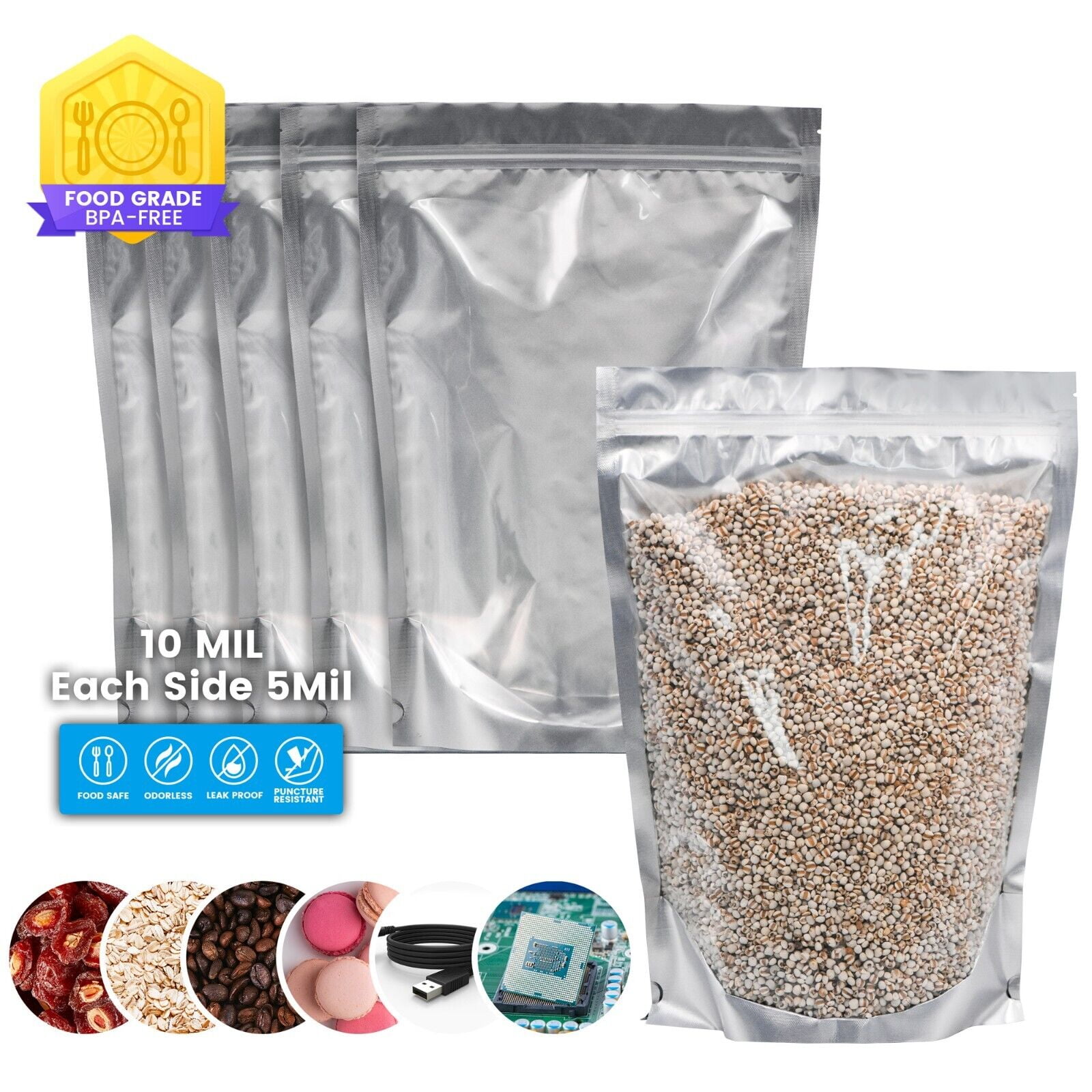 Wisesorb 1 Gallon 150pcs Smell Proof, Resealable Mylar Bags, 10"x14 ...