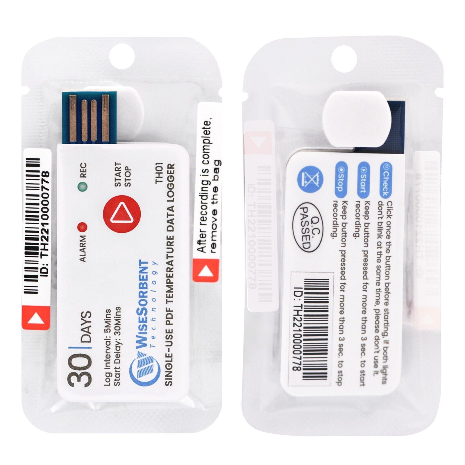 Wisesorb 10 Pack USB Temperature Data Logger 10000 Records Cover 30days Use for Single-use Trip ...