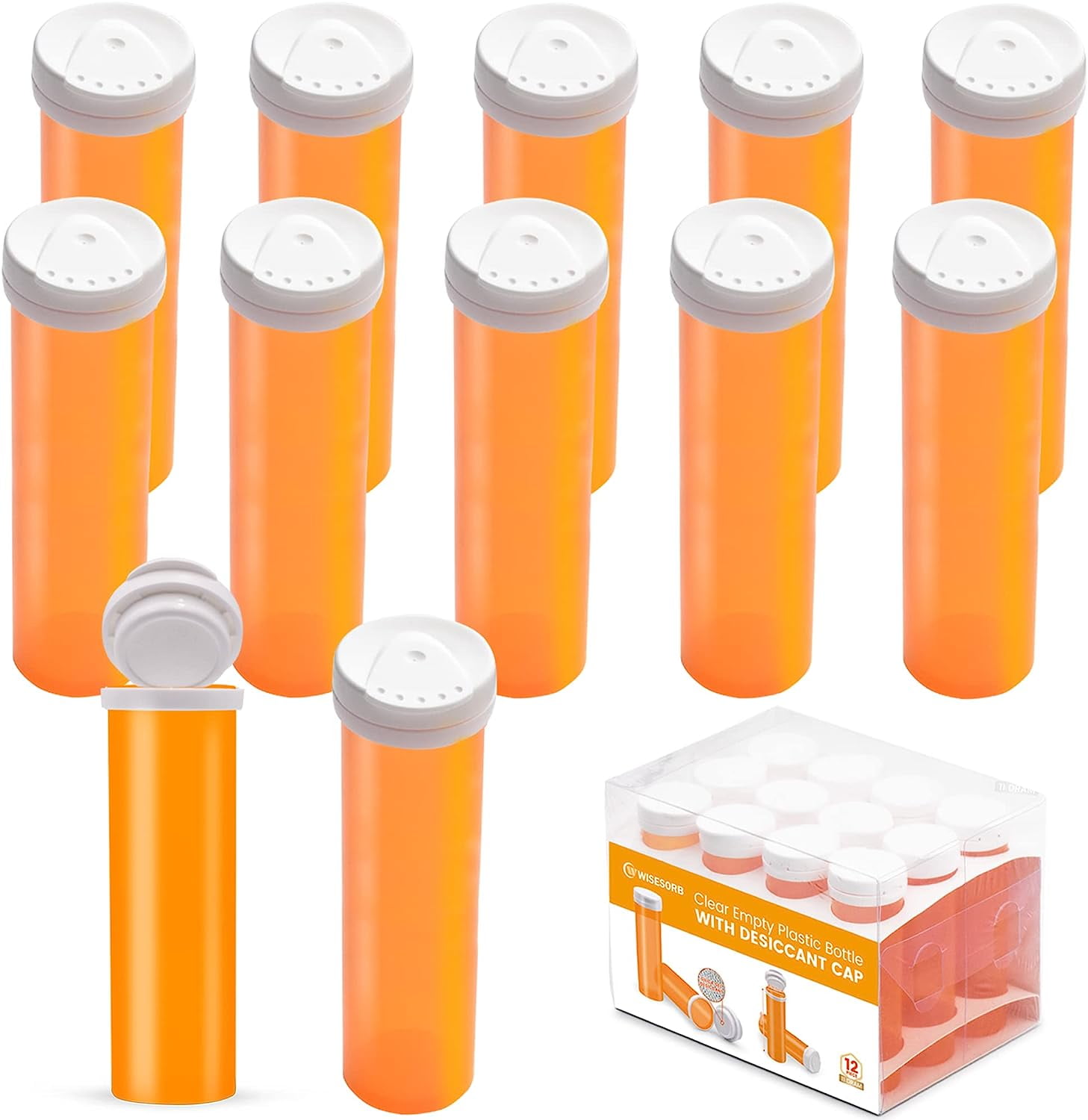 Wisesorb 11 Dram, 12pcs, Pill Bottle with Desiccant Cap, Medicine ...