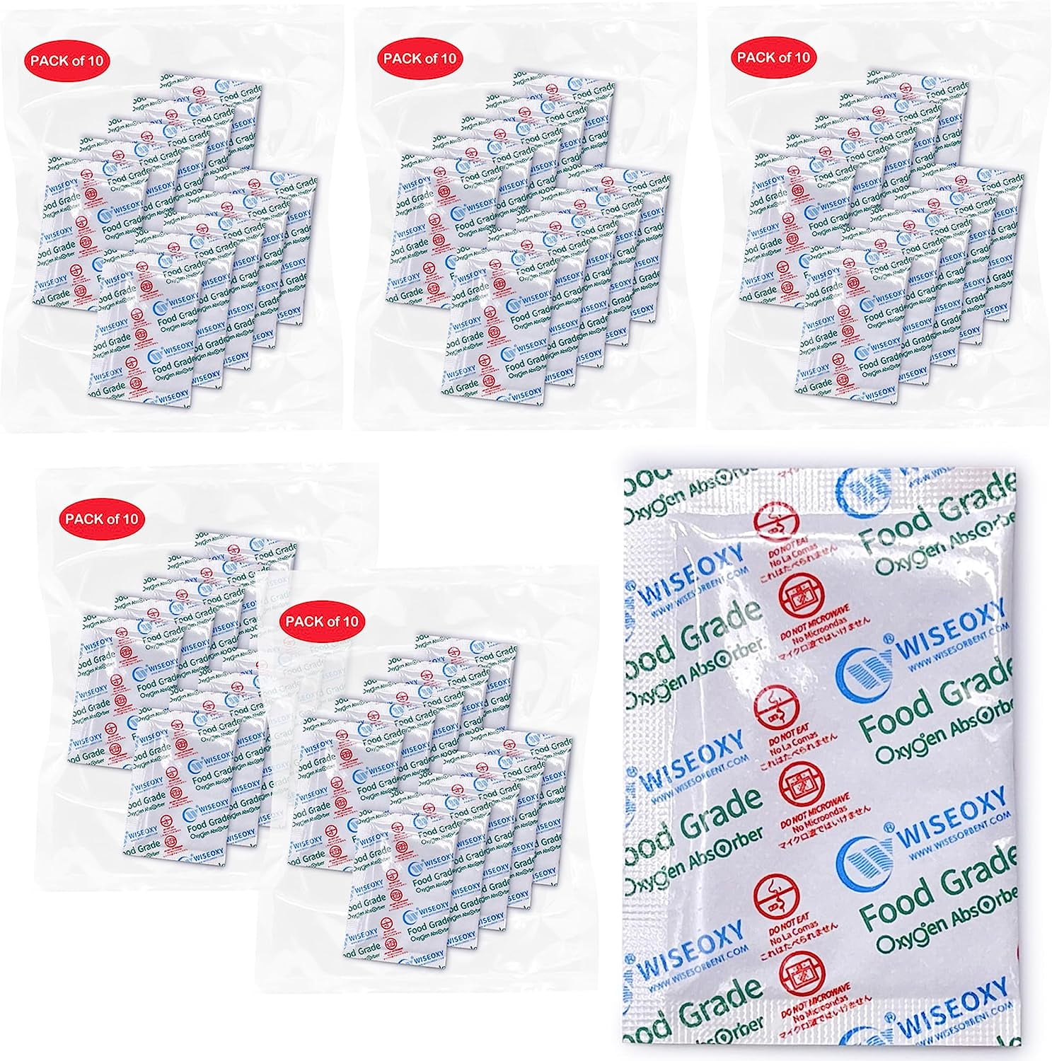 Wisesorb 500CC 50 Packs Oxygen Absorbers for Food Storage, Food Grade ...