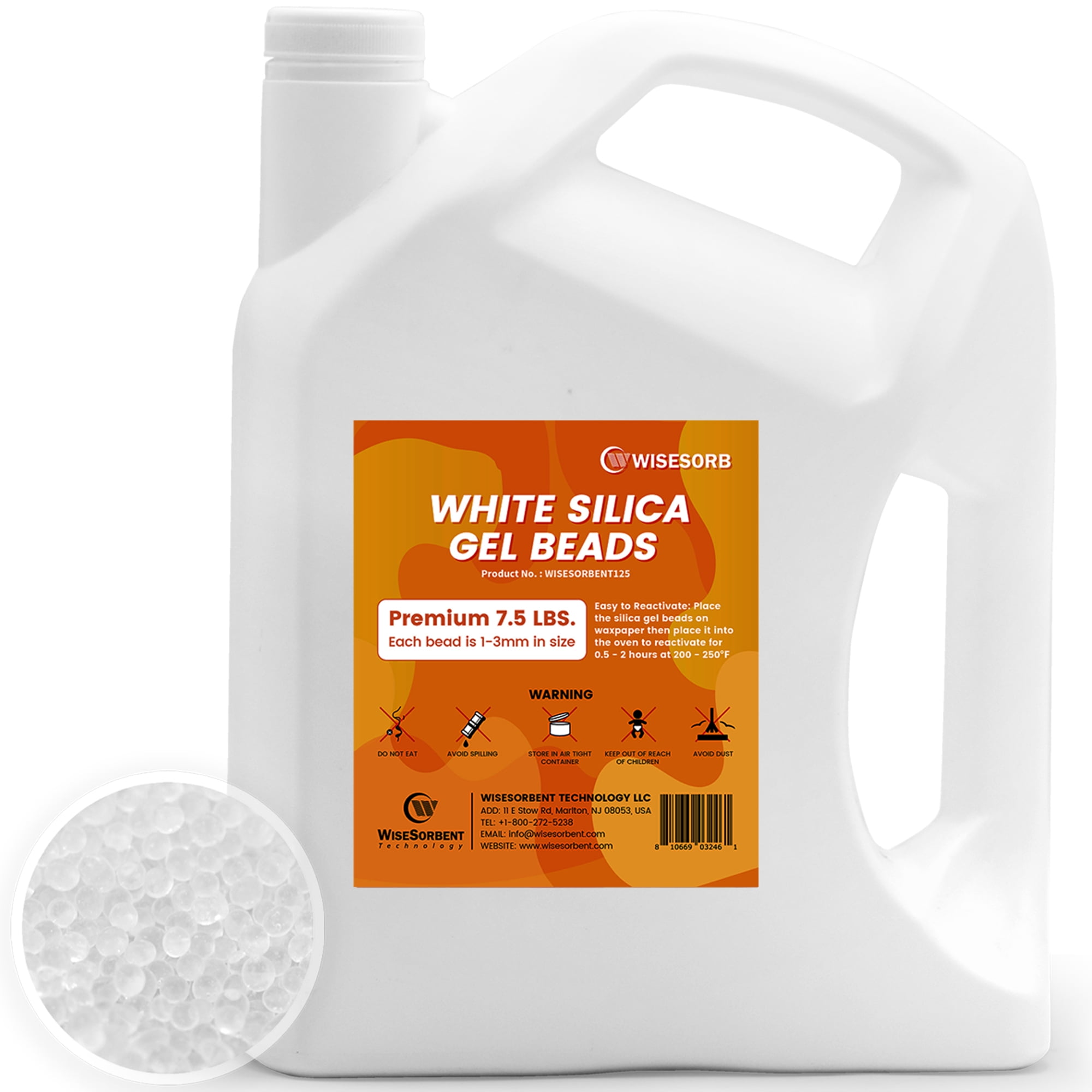 Wisesorb 7.5 LBS Pure White Silica Gel Desiccant Beads, Rechargeable ...