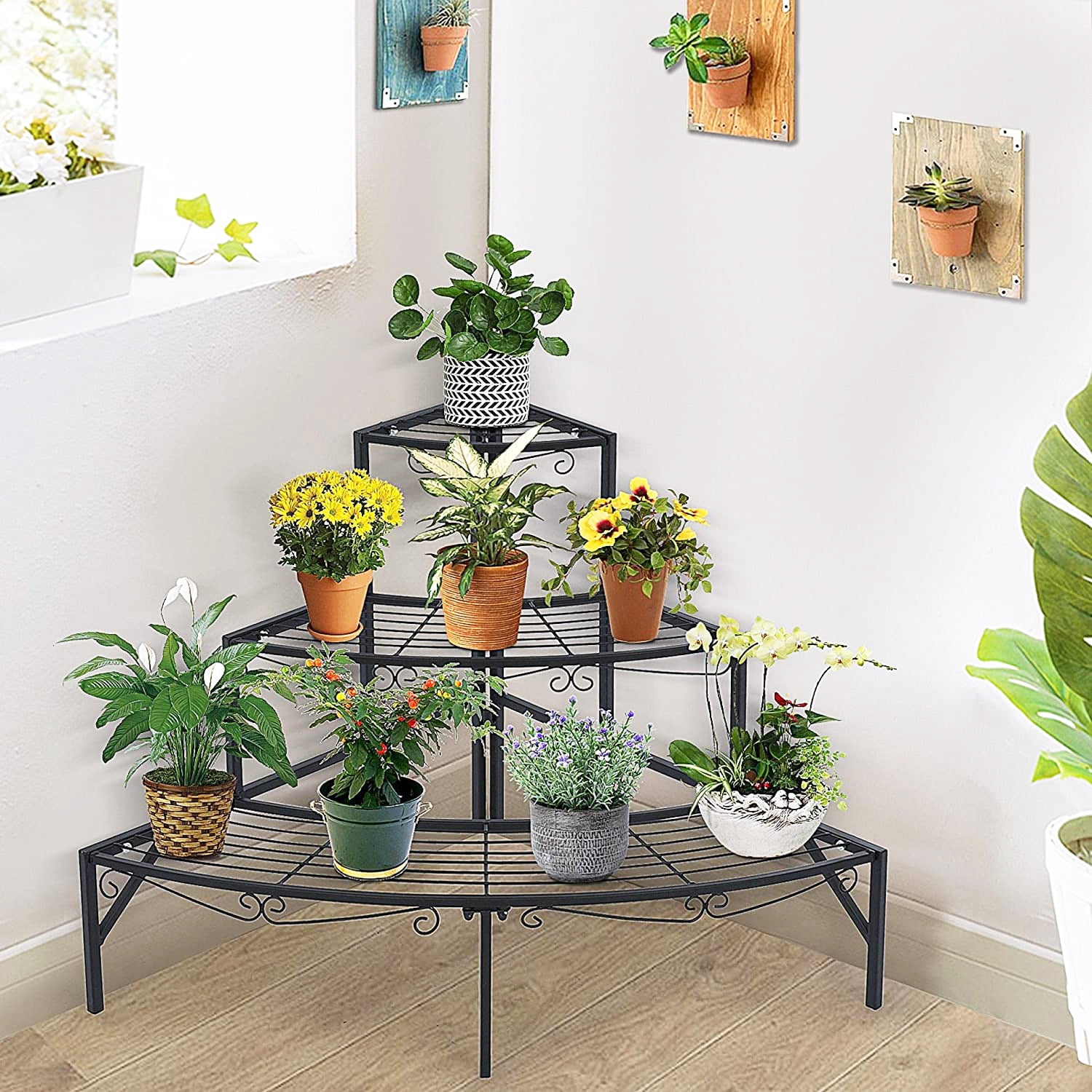 Wisfor 3 Tier Corner Plant Stand Metal Flower Display Rack for Indoor ...