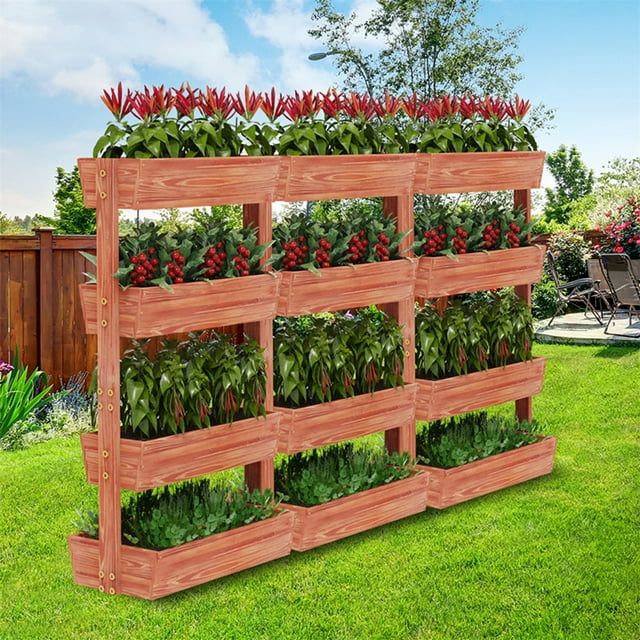 Wisfor 4 Tiers Elevated Planting Wooden Garden Bed, Indoor Outdoor, 25 ...