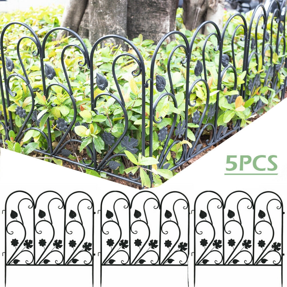 Wisfor 5 Panels Decorative Garden Fence Rustproof Black Metal Animal ...
