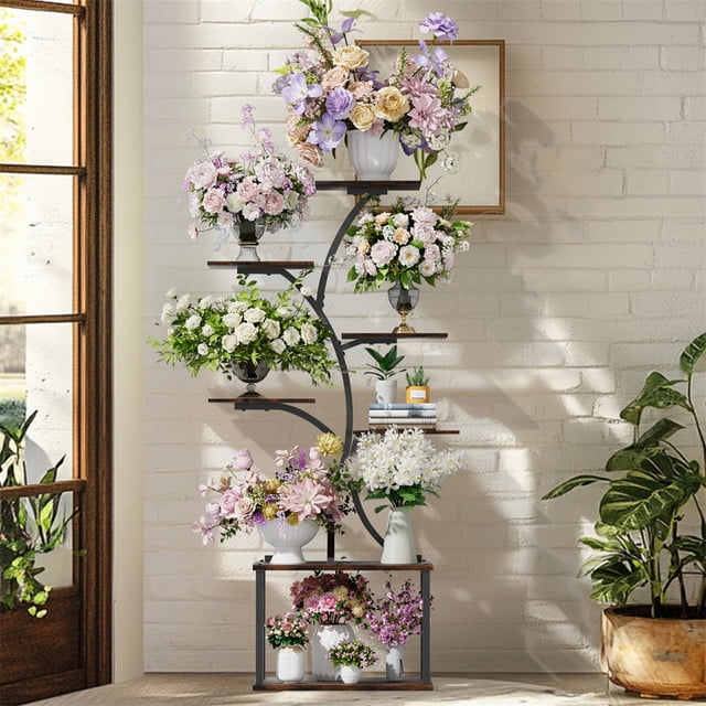 Wisfor 8 Pot Tree-shape Staggered Plant Stand Flower Shelf Herbs ...