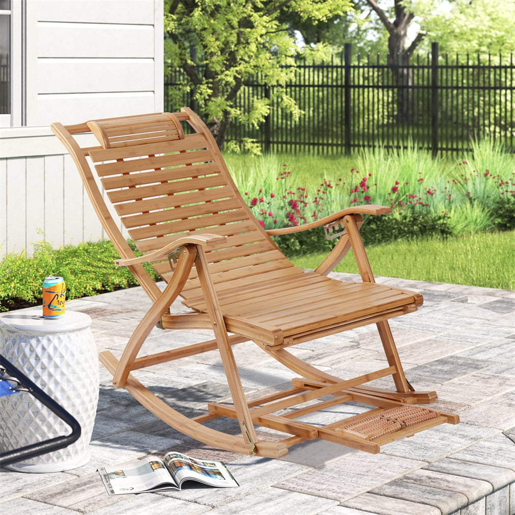 Wisfor Bamboo Folding Rocking Chair Outdoor Garden Patio Deck Recliner ...