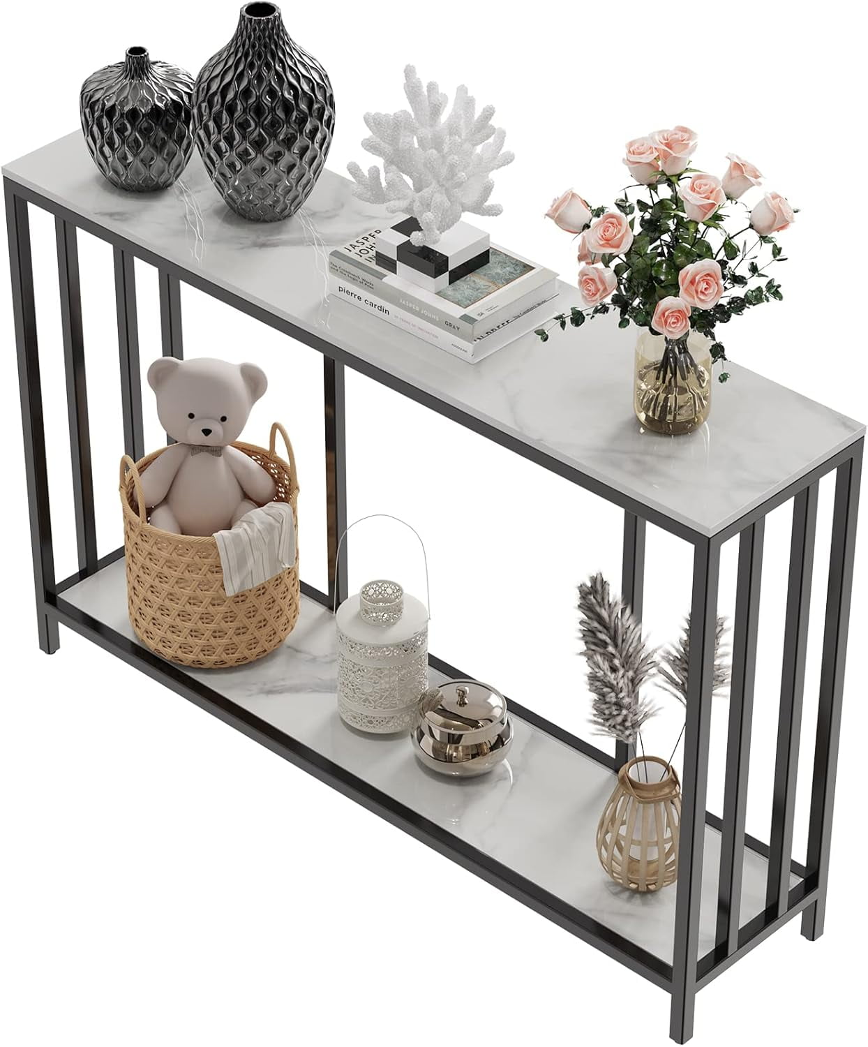 Wisfor Console Table for Entryway: 2-Tier Sintered Stone Table Marble ...