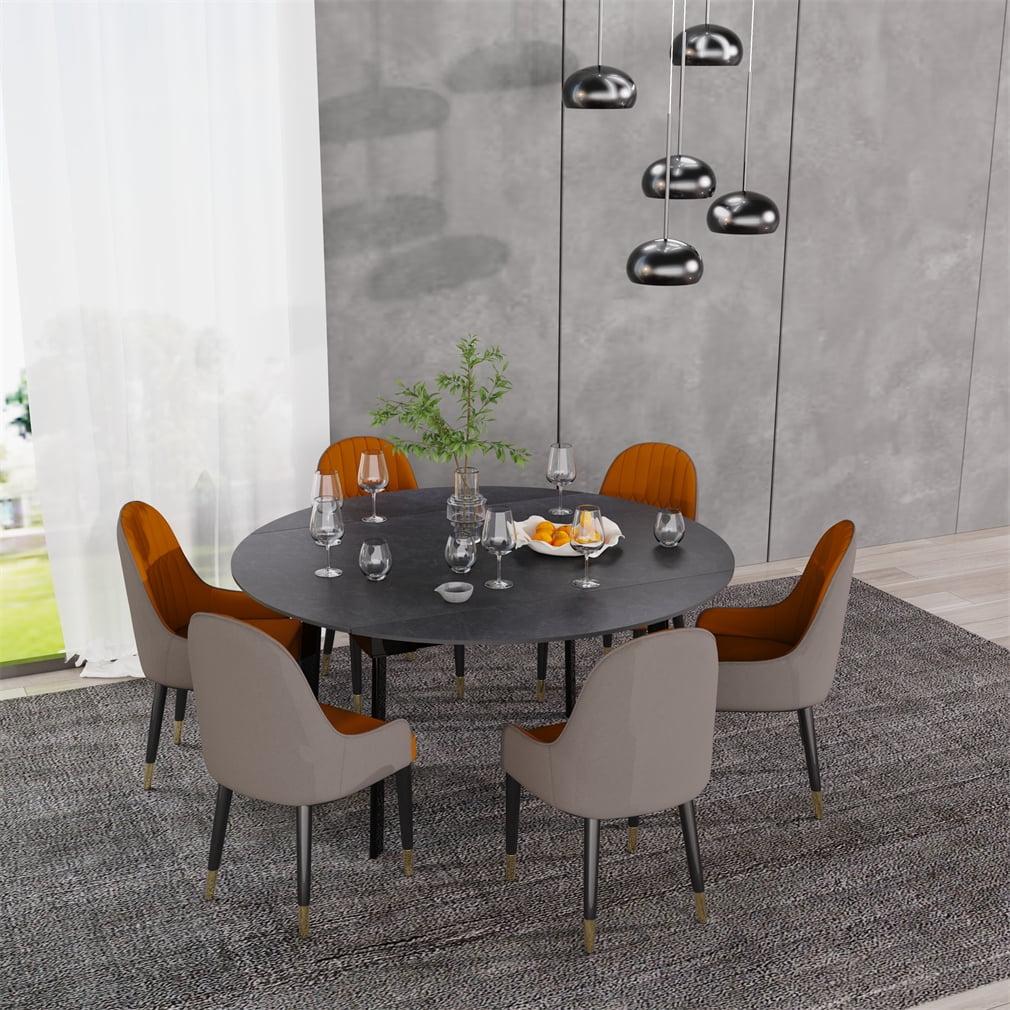 Wisfor Extendable Kitchen Dining Table Round Marble Kitchen Island ...