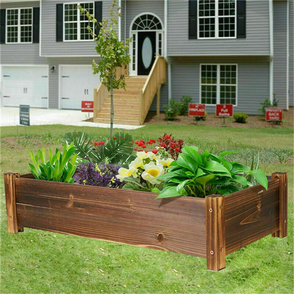 Wisfor Large Raised Garden Bed Pine Wood Planter Box for Outdoor ...