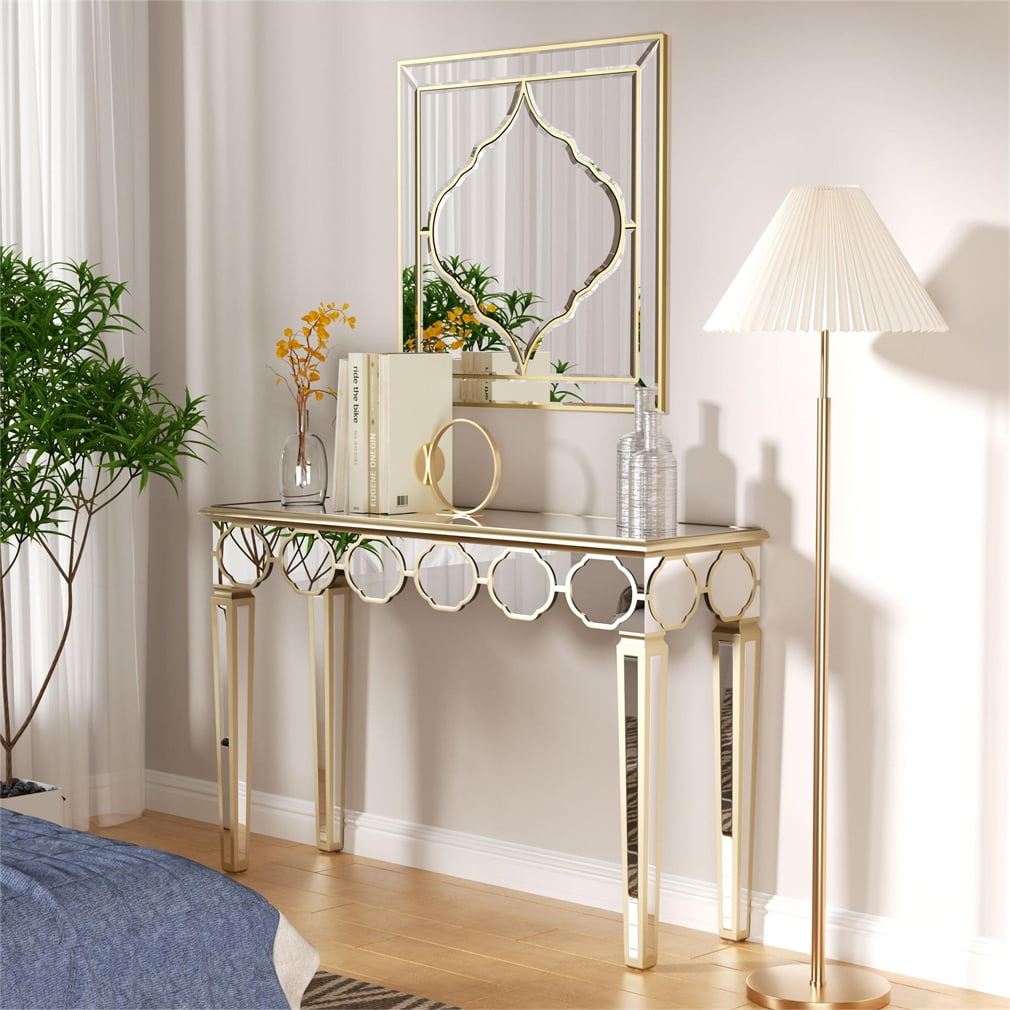 Wisfor Mirrored Console Table Rectangular Silver Entryway Table for ...
