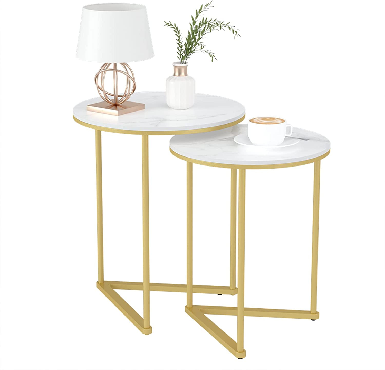 Wisfor Nesting Side Table Set of 2 Gold Marble Nesting Accent Table Set with Sintered Stone ...