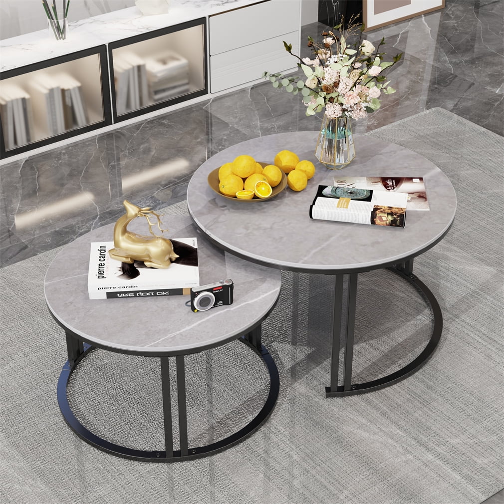Wisfor Round Nesting Coffee Table Set of 2 Stackable Sintered Stone ...