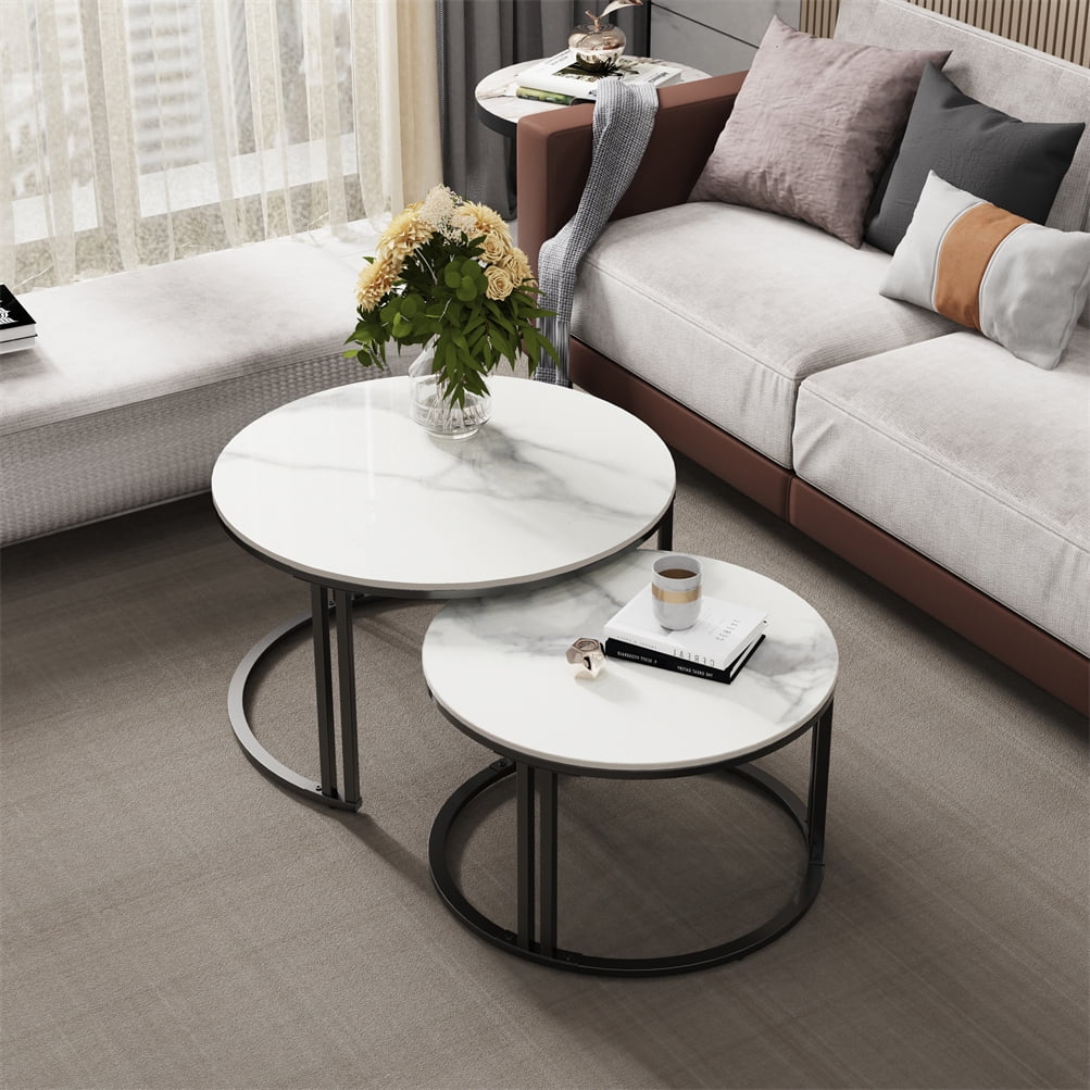 Wisfor Round Nesting Coffee Table Set of 2 Stackable Sintered Stone ...