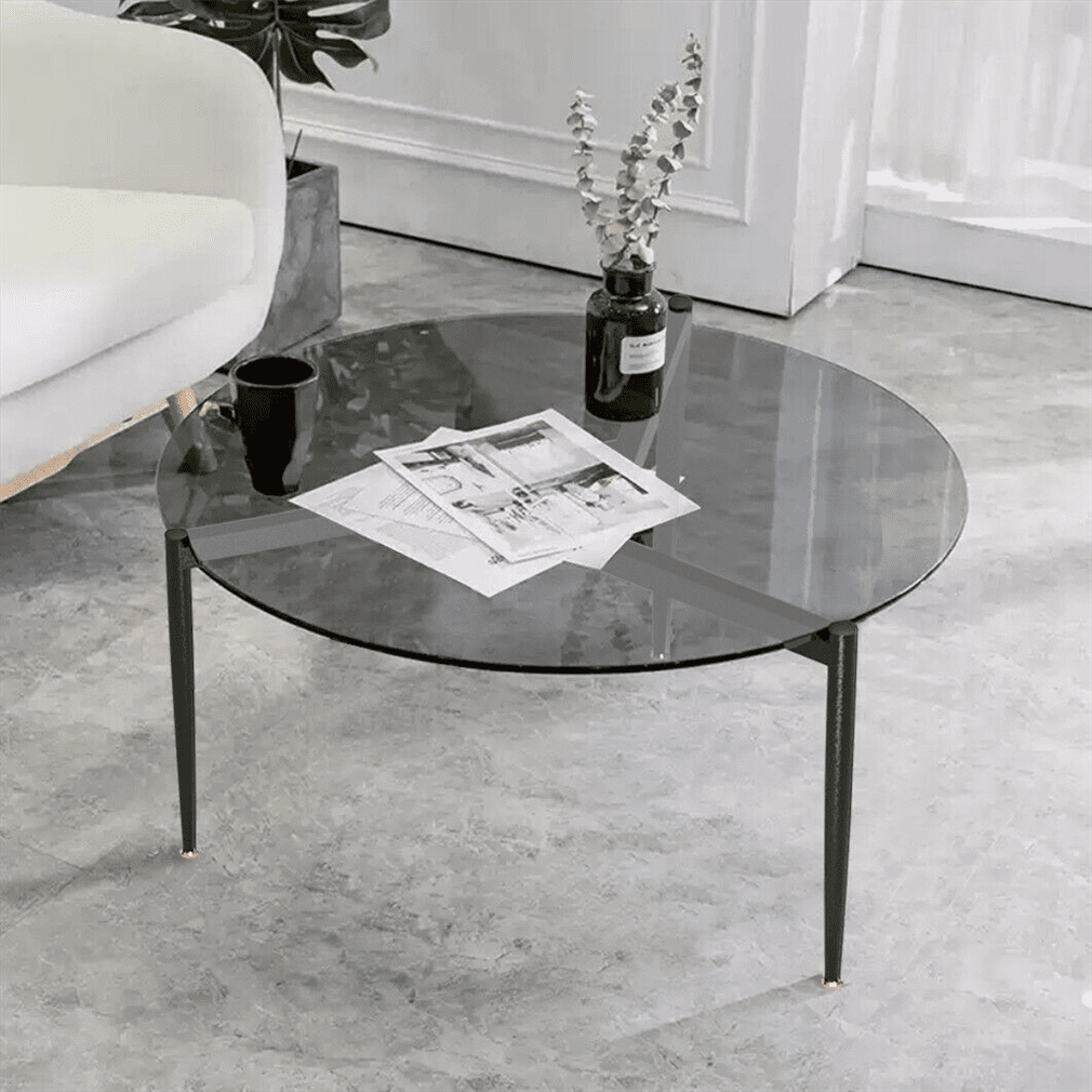 Wisfor Round Tempered Glass Table Coffee Table Steel Novelty Legs for ...