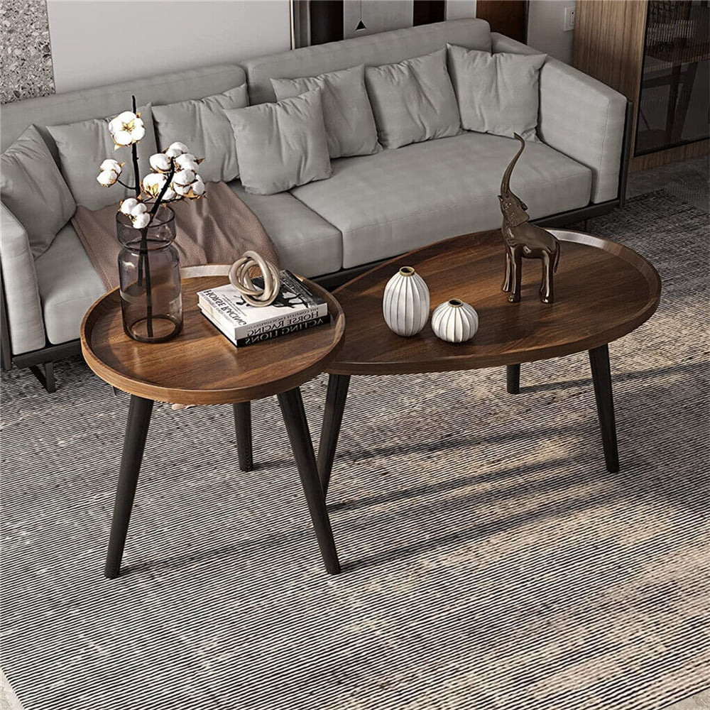 Wisfor Set of 2 Nesting Coffee Table Solid Wood Side Tables for Living ...