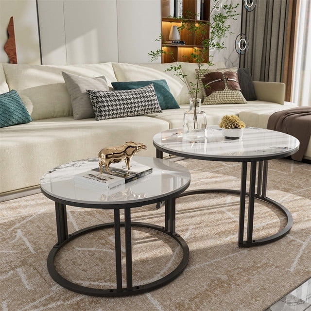 Wisfor Set of 2 Sintered Stone Nested Table Living Room Coffee Table ...