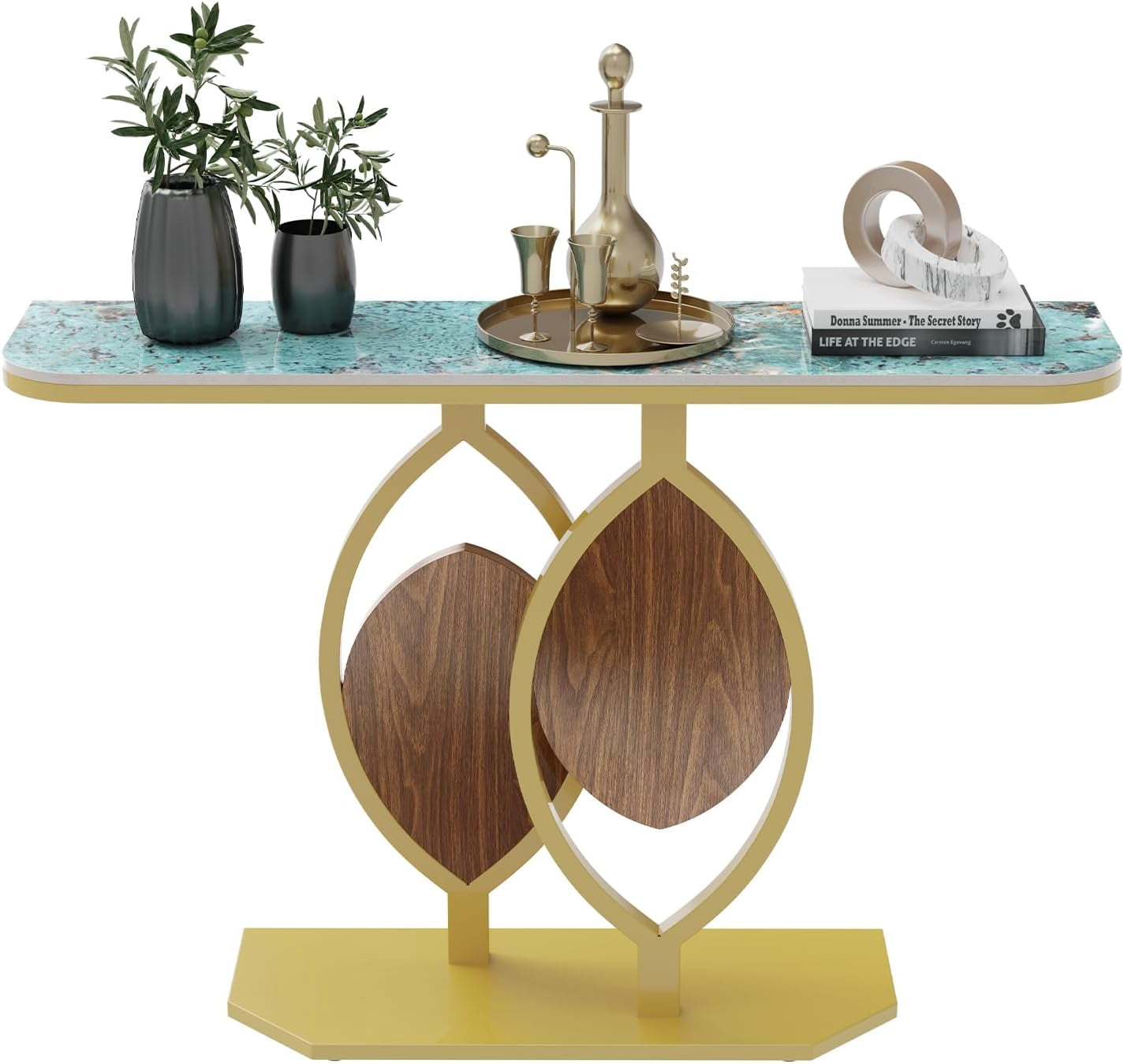 Wisfor Sintered Stone Console Table: Green Entryway Table with Golden ...