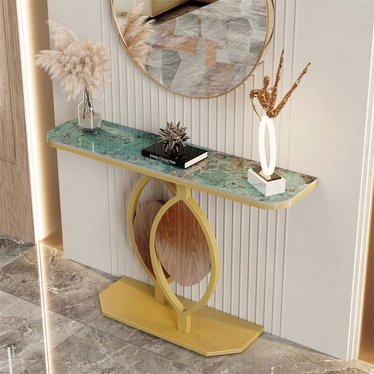 Wisfor Sintered Stone Console Table, Metal Base, 47.2x11.8x30.7 Inch ...