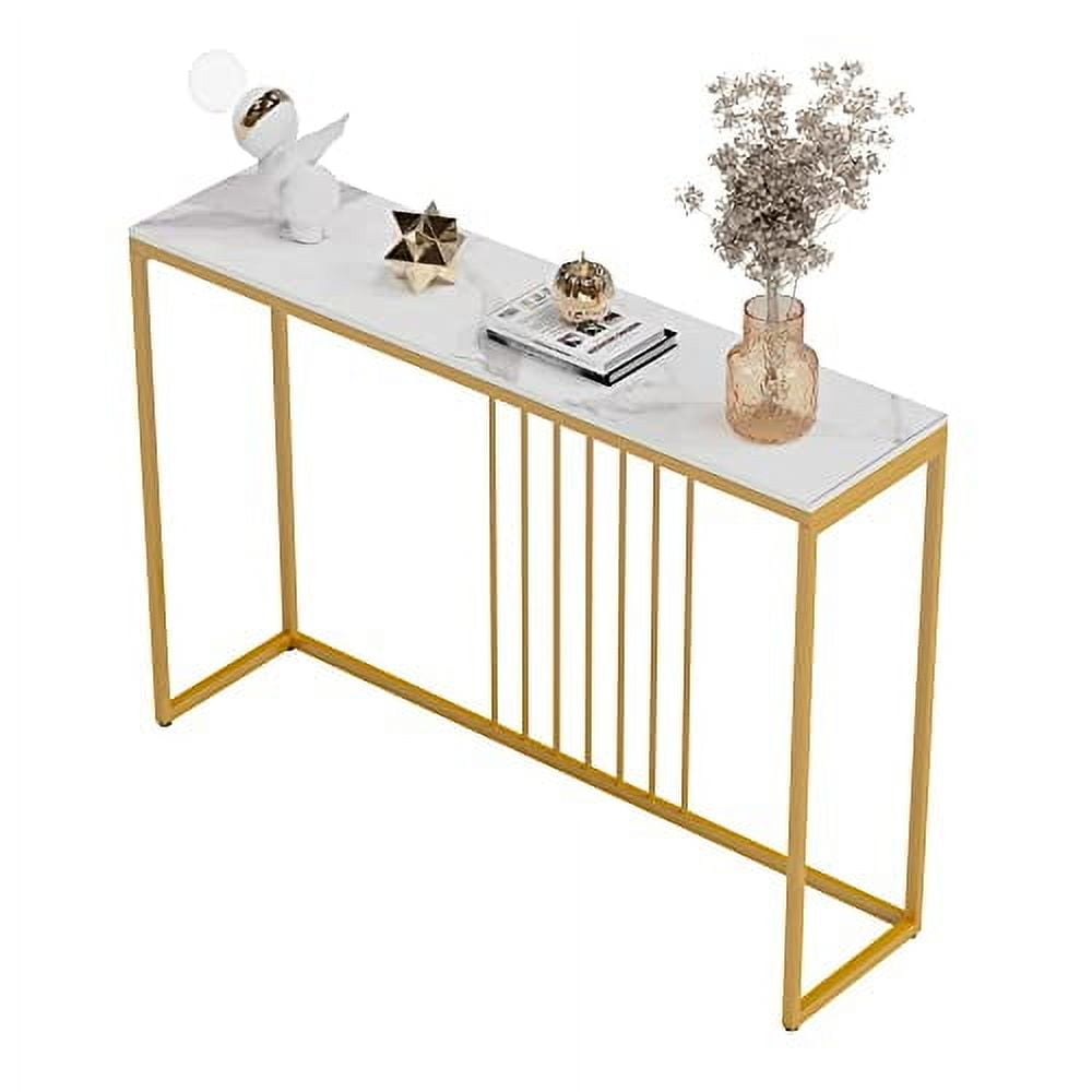 Wisfor Sintered Stone Console Table: White Entryway Table with Golden ...