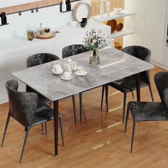 Wisfor Rectangular Sintered Stone Dining Room Table with Sturdy Metal ...
