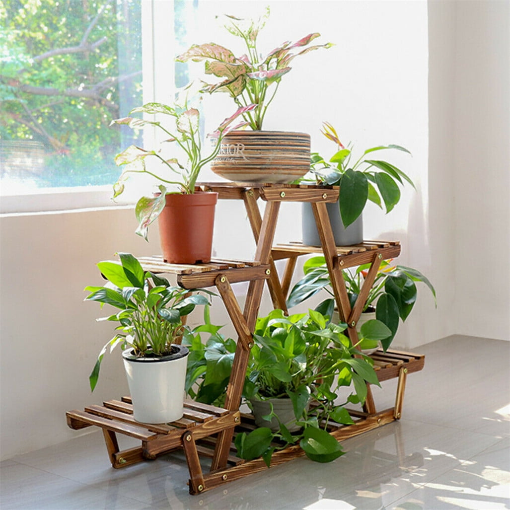 Wisfor Wood Plant Stand Triangular Plant Shelf Multi Tier Flower ...