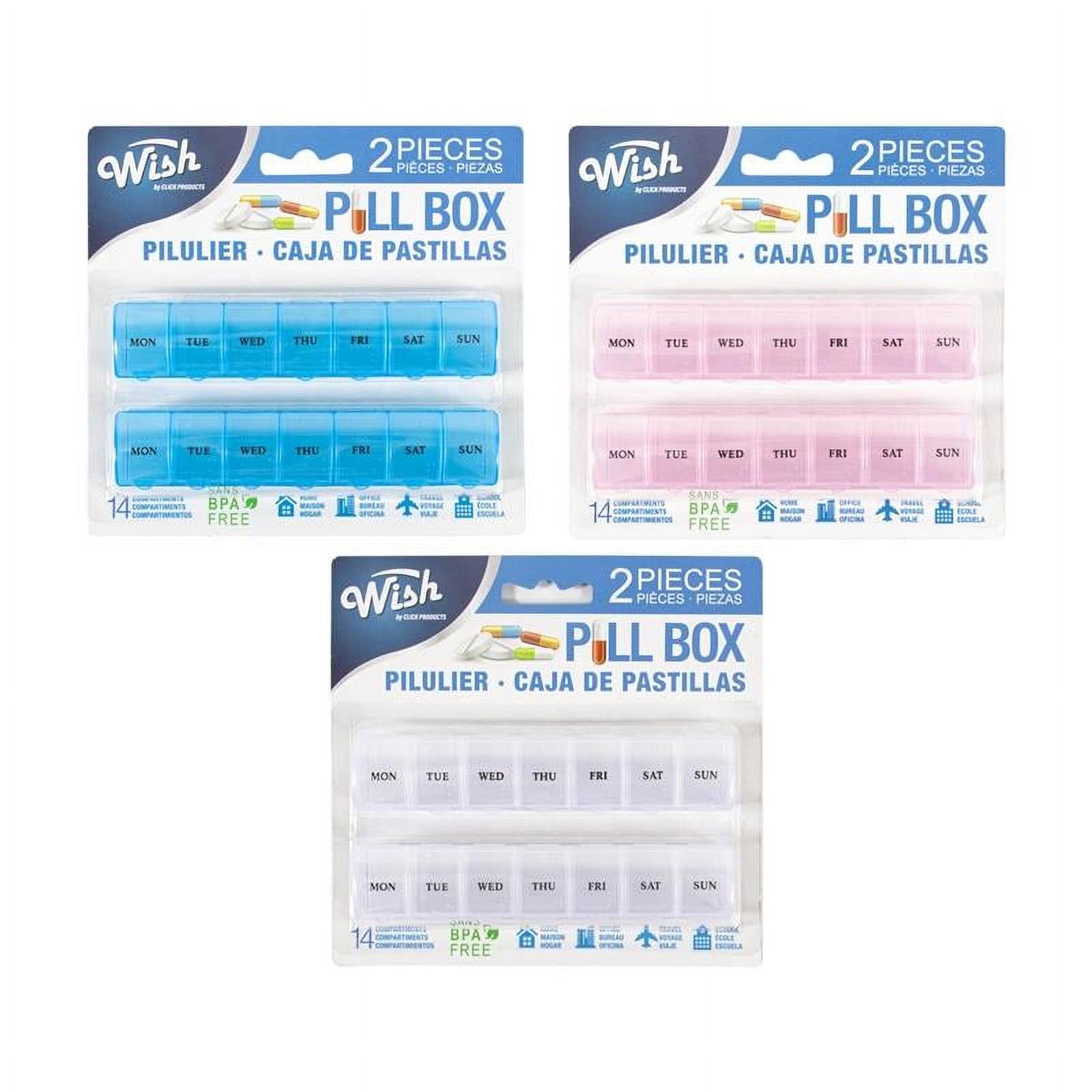 Wish Care Pill Box 3PCs, 3 colors, White&Pink&Blue, Pill Organizer ...