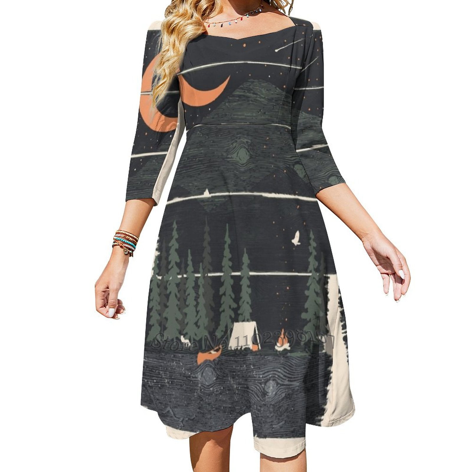 Wish I Was Camping... Flare Dress Square Neck Dress Elegant Female ...