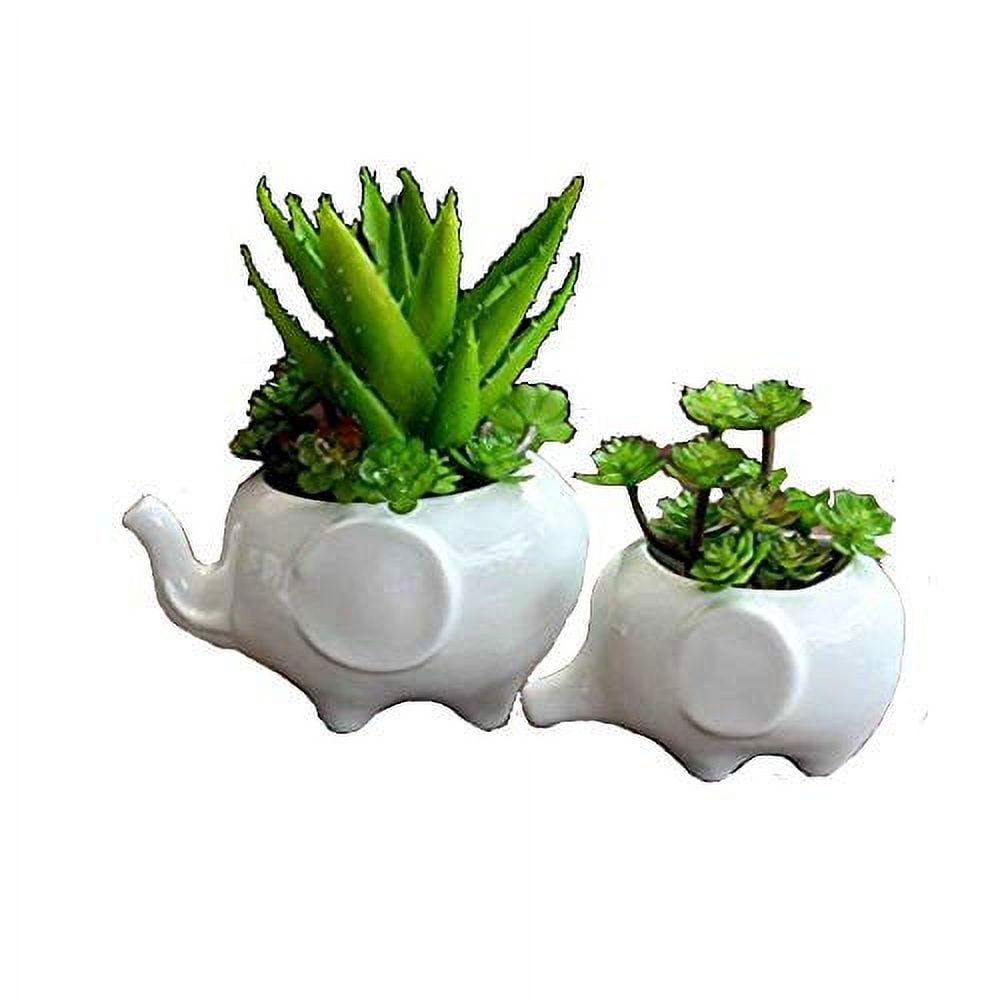 Wish you have a nice day Set of 2 Cute Elephant Flower Pot,Modern White ...
