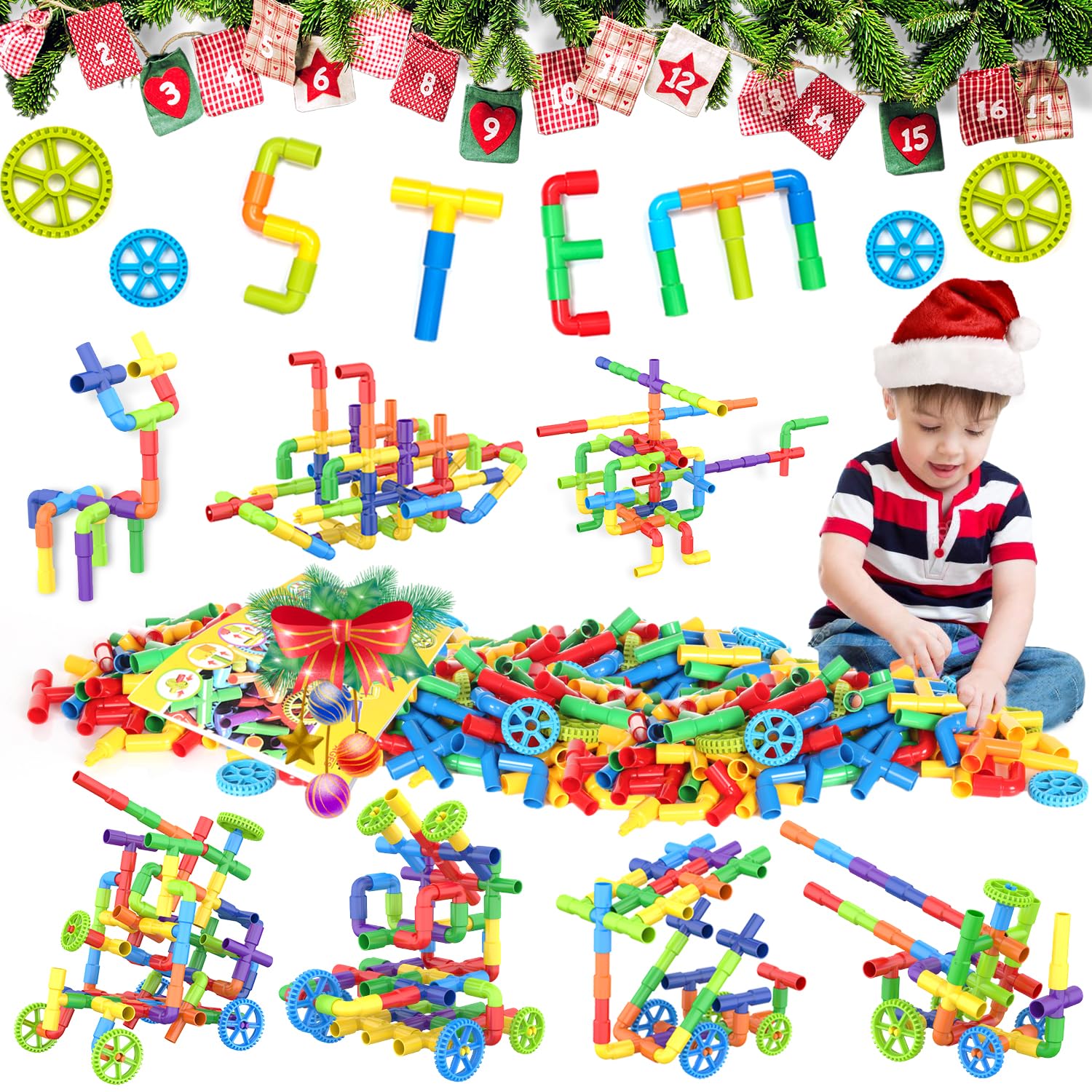 WishaLife 250 Pieces STEM STF9 Building Blocks Set, Kids Tube Locks ...