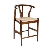 Farmhouse Style Wishbone Counter Height Bar Stool with Back Light Woven ...