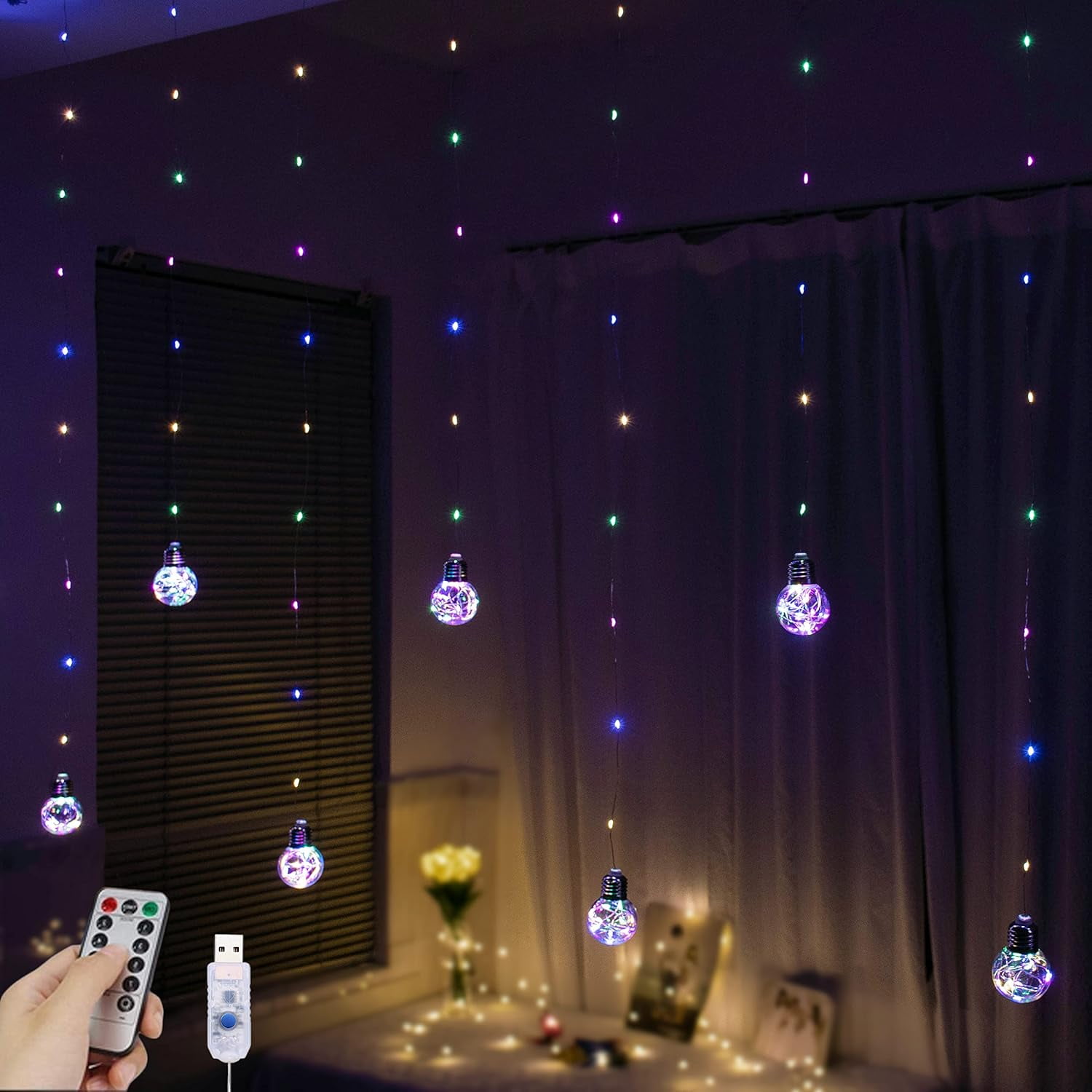 Wishing Ball Curtain Lights 200 Window Curtain String Light with Remote ...