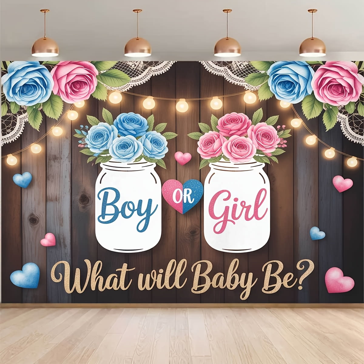 Wishing Bottle Gender Reveal Backdrop Rustic Floral Wooden Boy or Girl ...