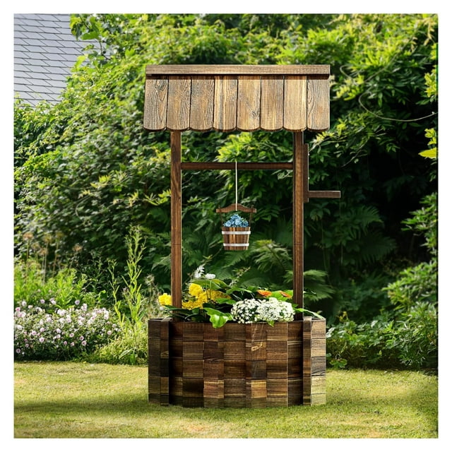 Wishing Well for Outside, Wooden Wishing Well Planters with Hanging ...