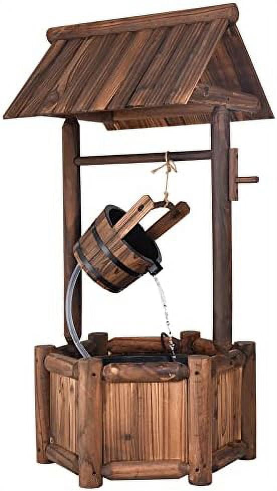 Wishing Well Water Fountain Outdoor, Rustic Wooden Waterfall Fountain ...