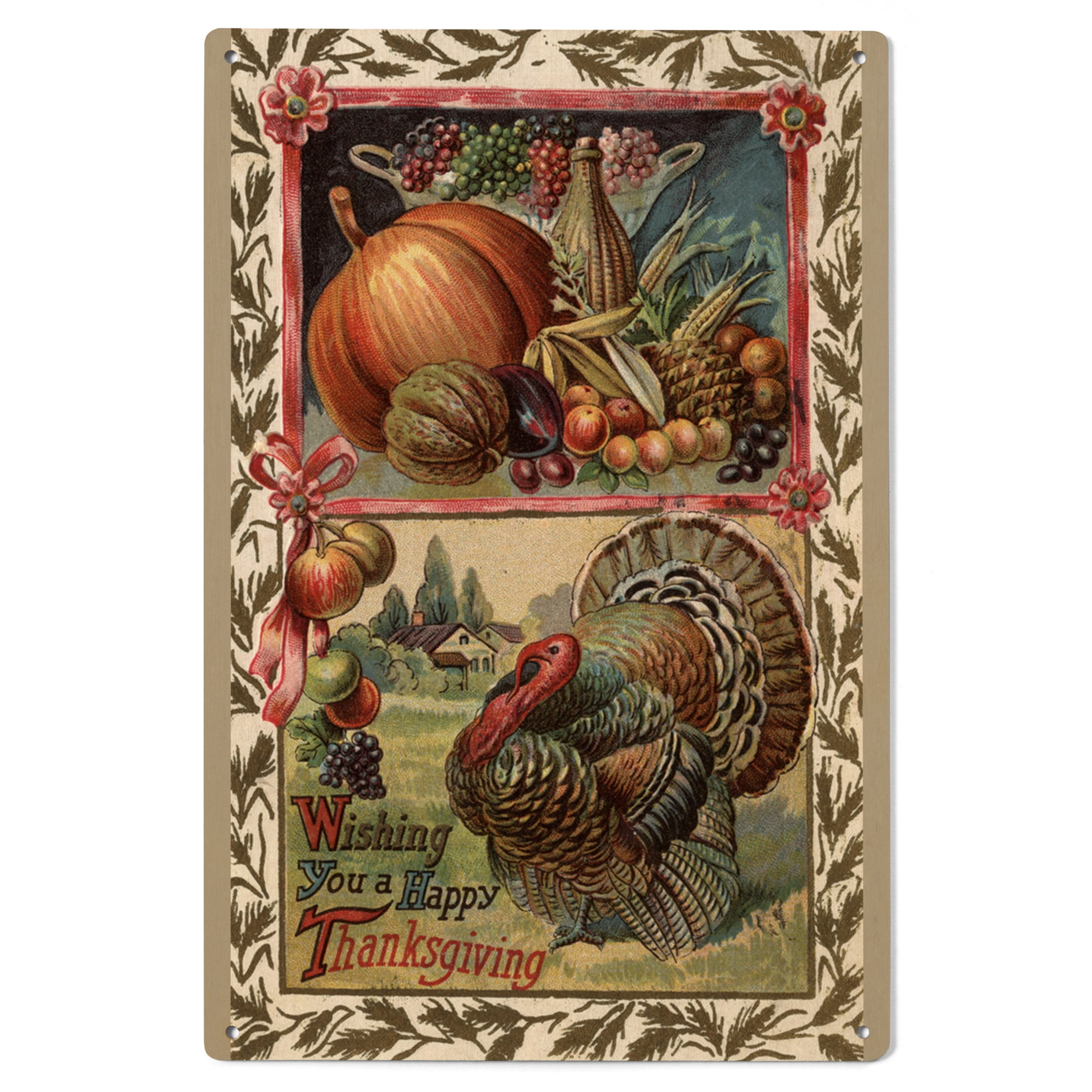 Wishing You a Happy Thanksgiving, Turkey and Produce # 2 Birch Wood ...