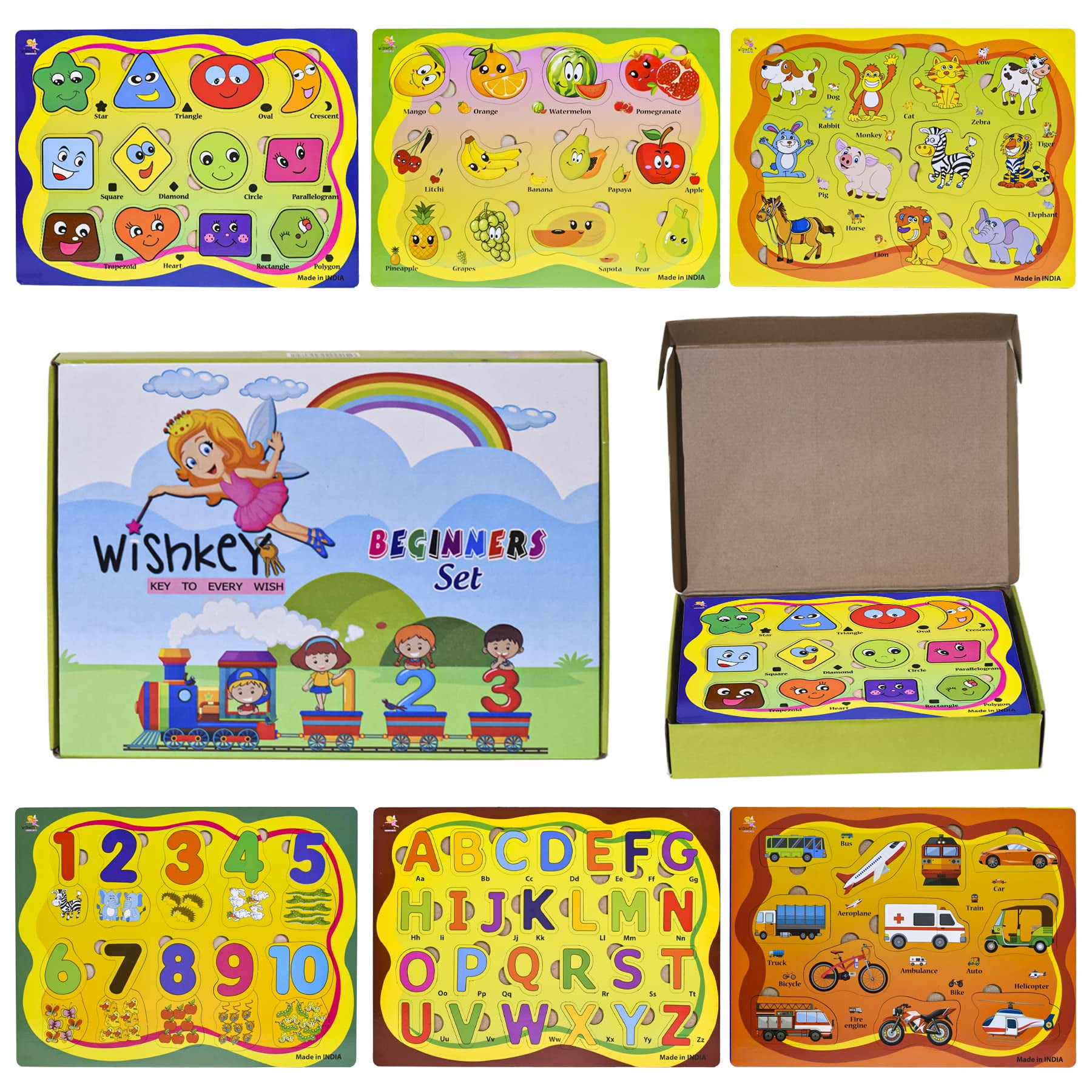 Wishkey Wooden Educational Colorful Fruits,Animal,Number,Geomatric ...