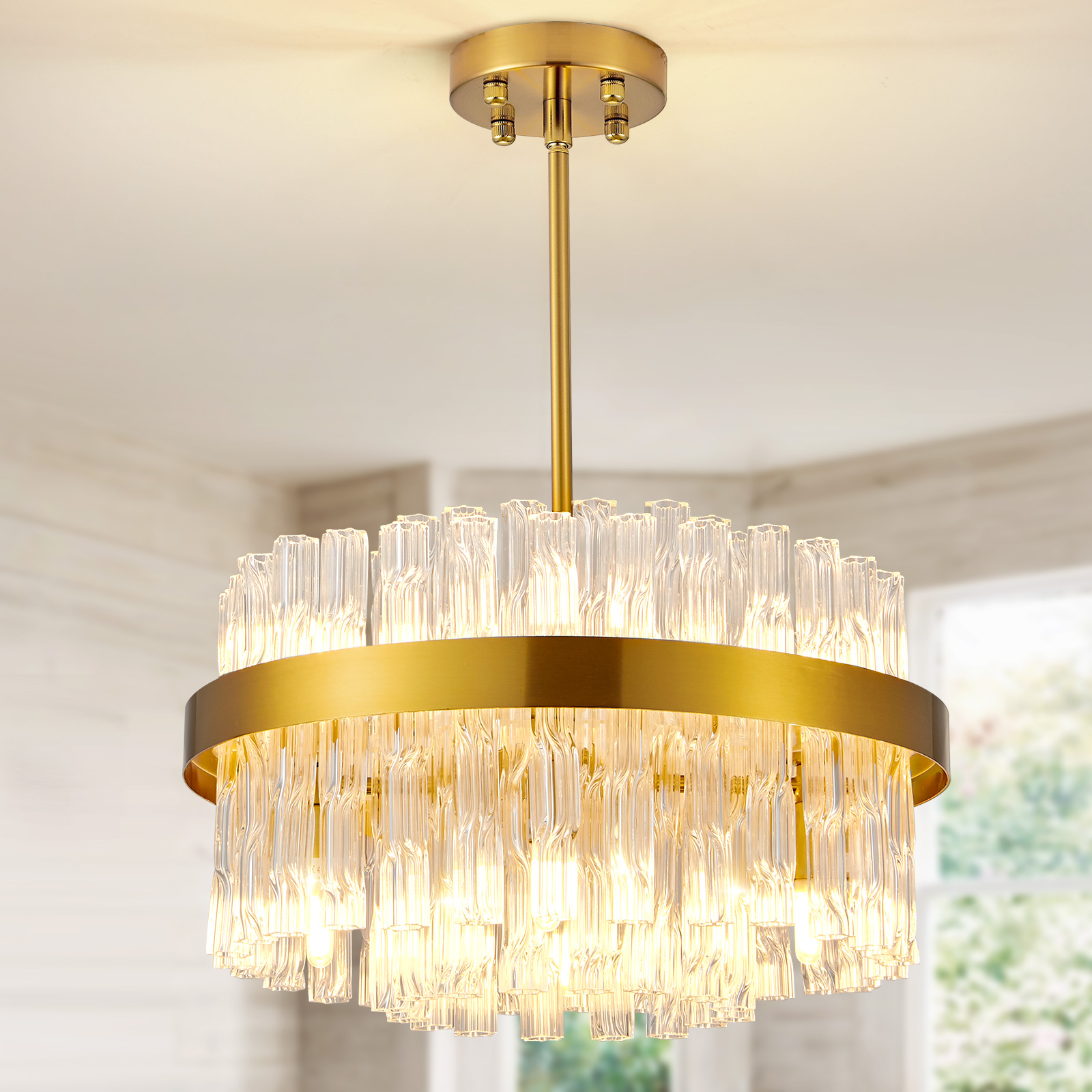 FINE MAKER Crystal Finish Chandelier Pendant Light Flower Style Modern ...