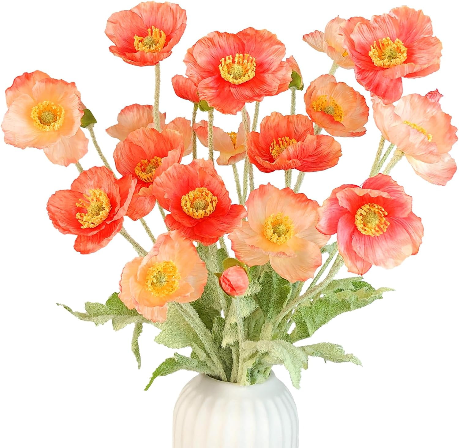 Wishrage Artificial Poppy Flowers for Room Decor, 6PCS Faux Silk ...