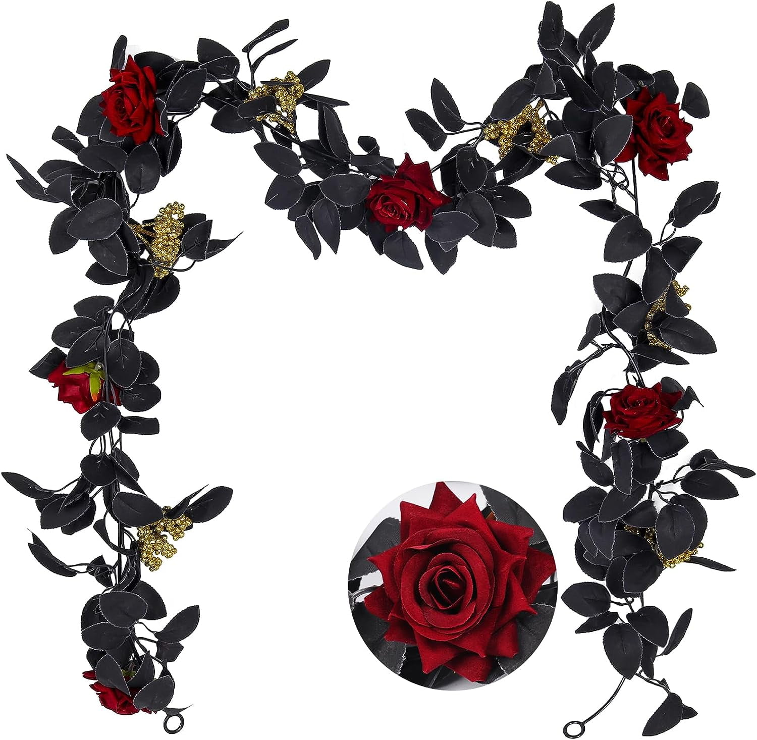 Wishrage Artificial Rose Vines Hanging Silk Rose Garland Black Leaves ...