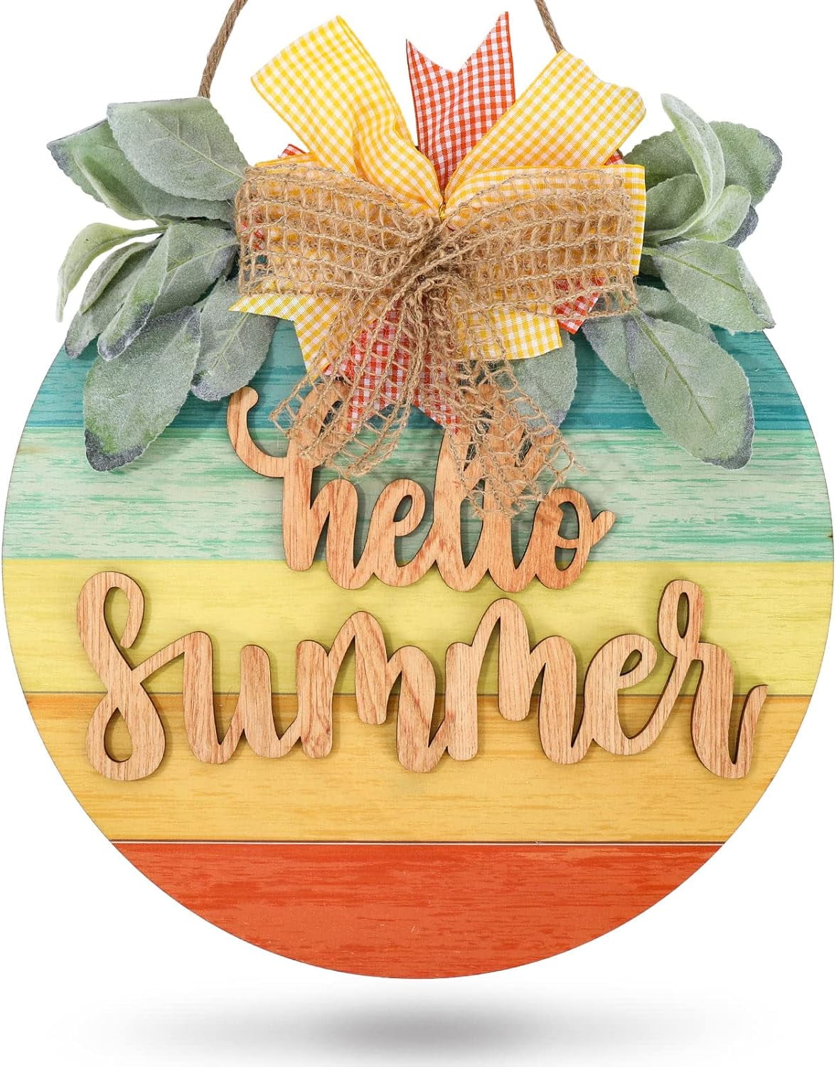 Wishrage Hello Summer Wooden Hanging Sign Summer Welcome Sign Front ...