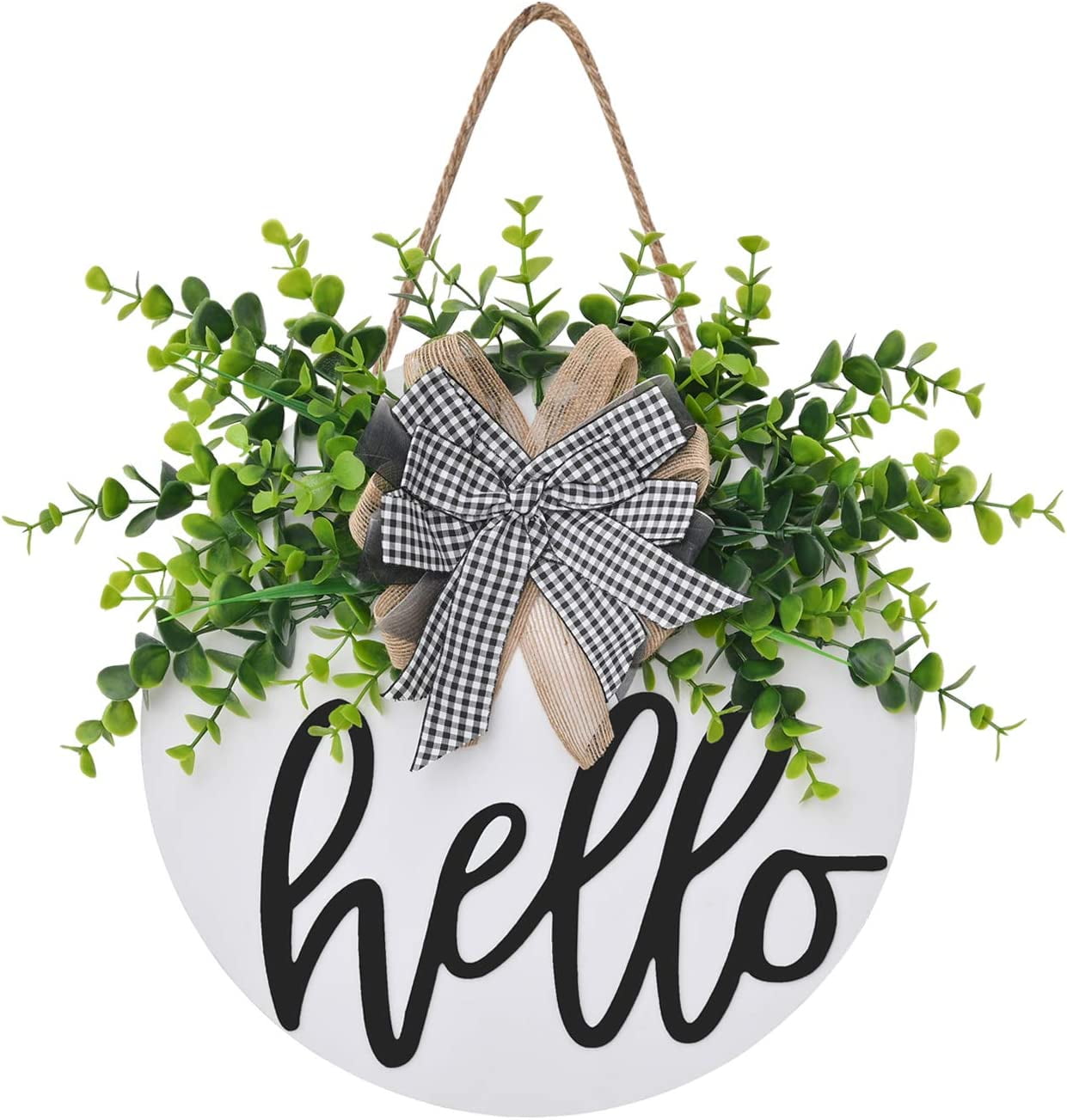 Wishrage Welcome Sign Hello Front Door Round Wood Sign Hanging Welcome ...