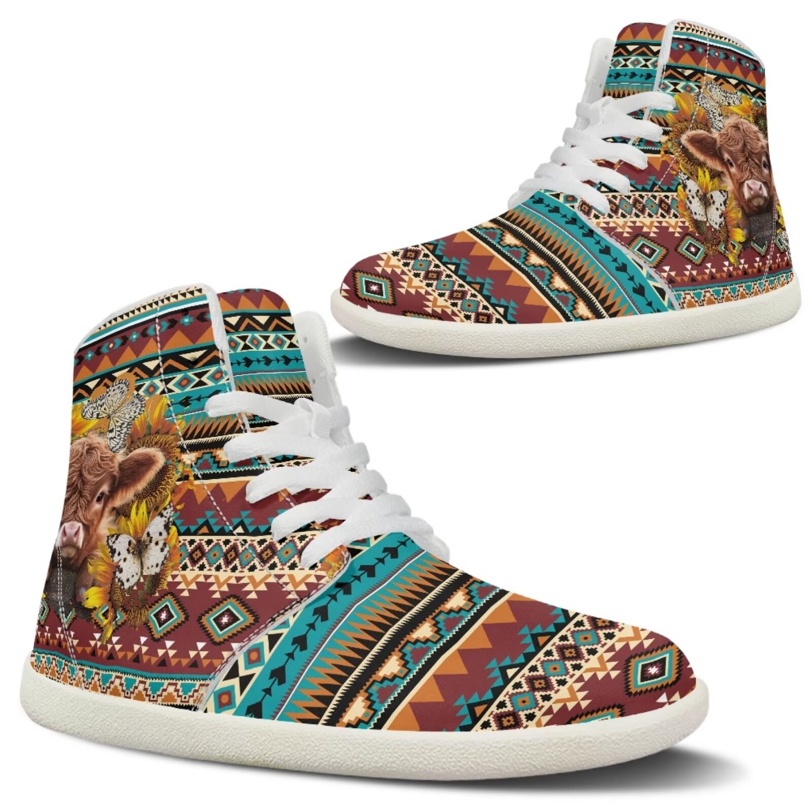 Wismoutput Ethic Style Barefoot Shoes with Cow on the Farm Men High-Top ...