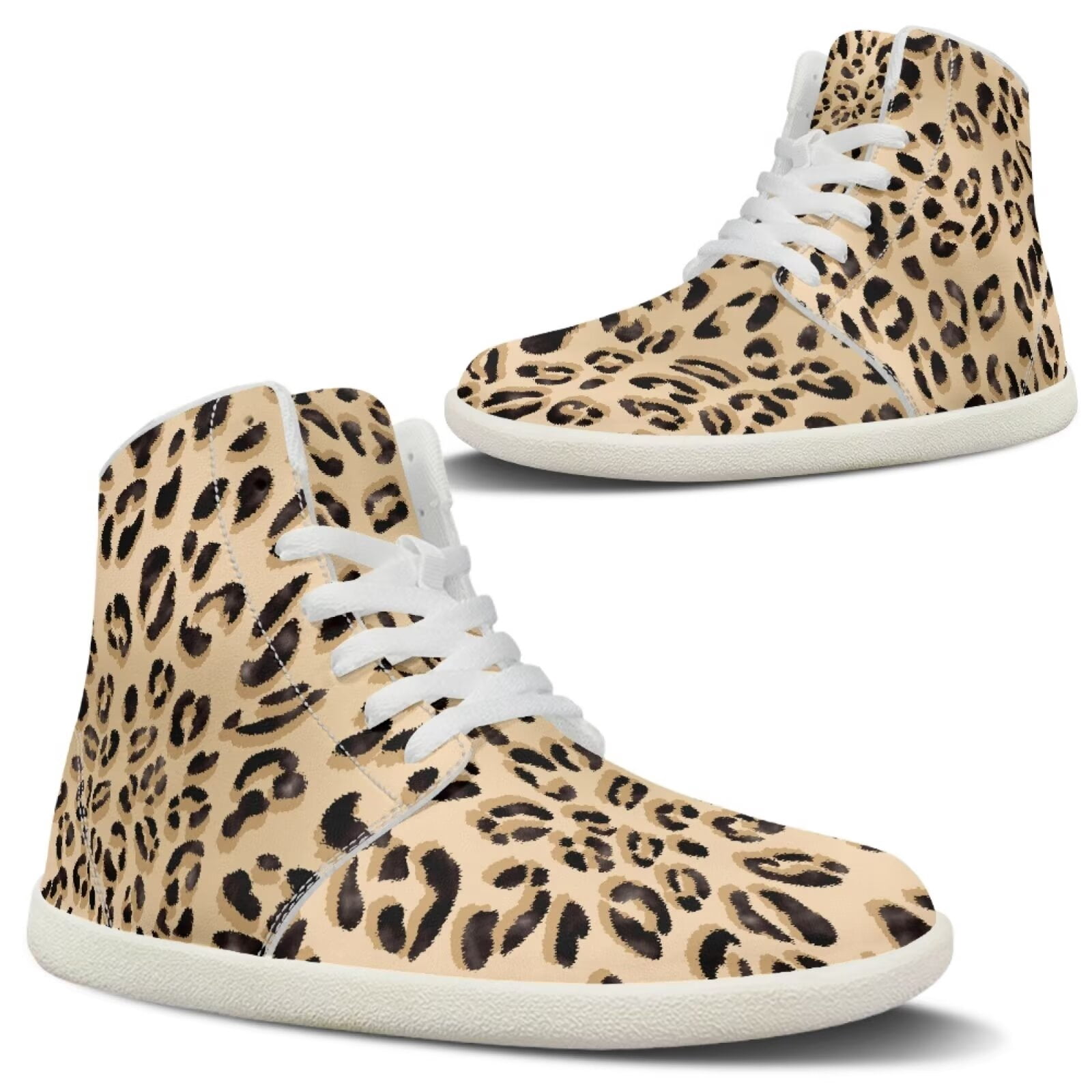 Wismoutput Leopard Sneakers Barefoot Shoes Men's High-Top Minimalist ...