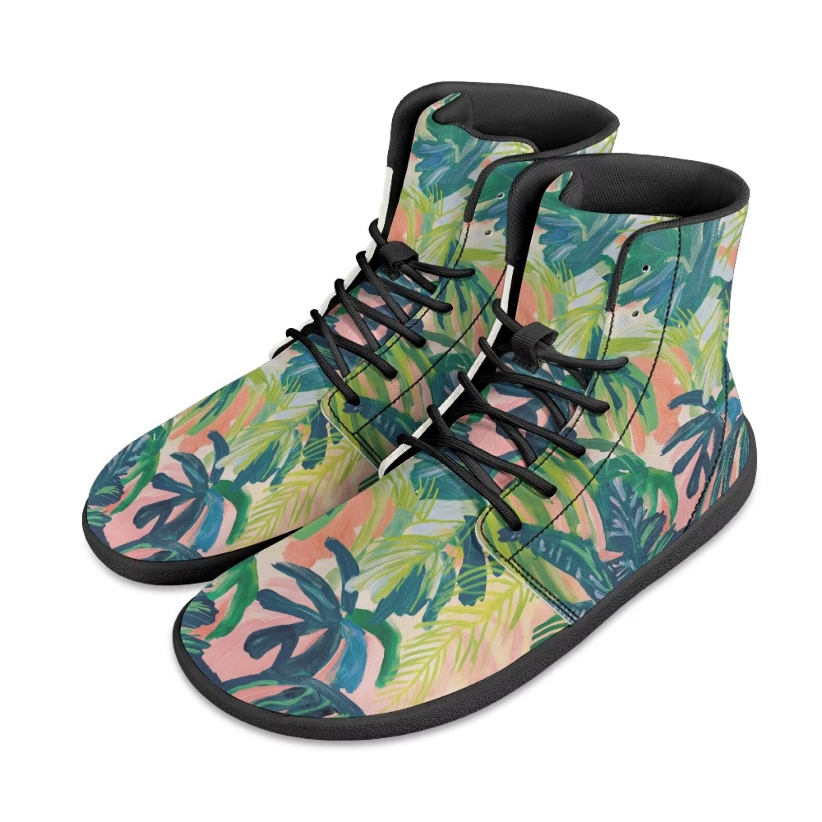 Wismoutput Palm Leaves Printed Barefoot Shoes for Men Outdoor Lace-Up ...
