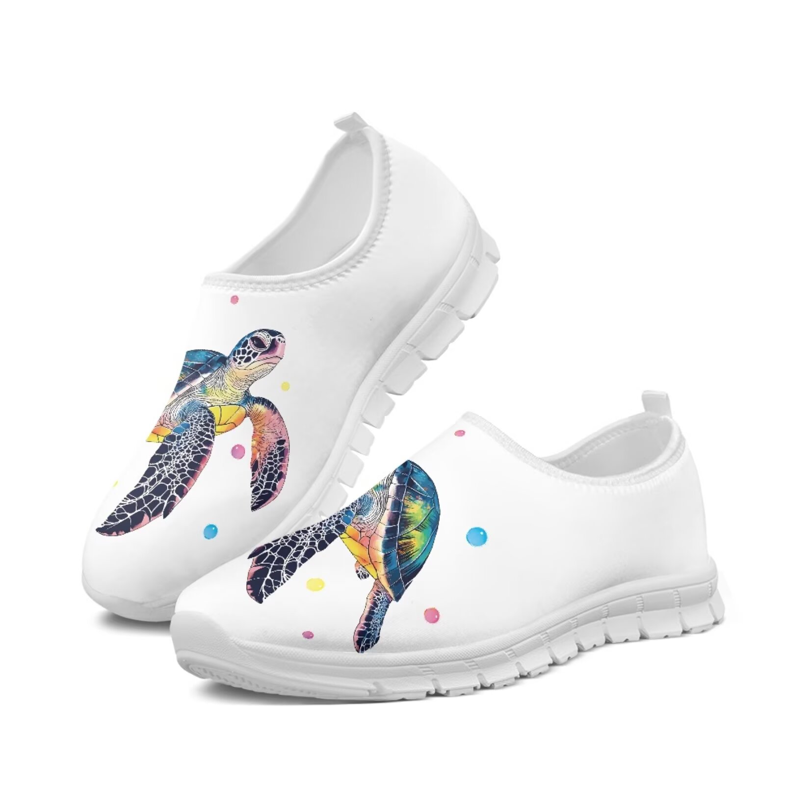 Wismoutput Sea Turtles Printed Sneakers Walking Shoes for Women Slip on ...